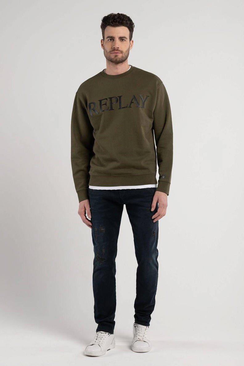 REPLAY sweater met logo army green | wehkamp