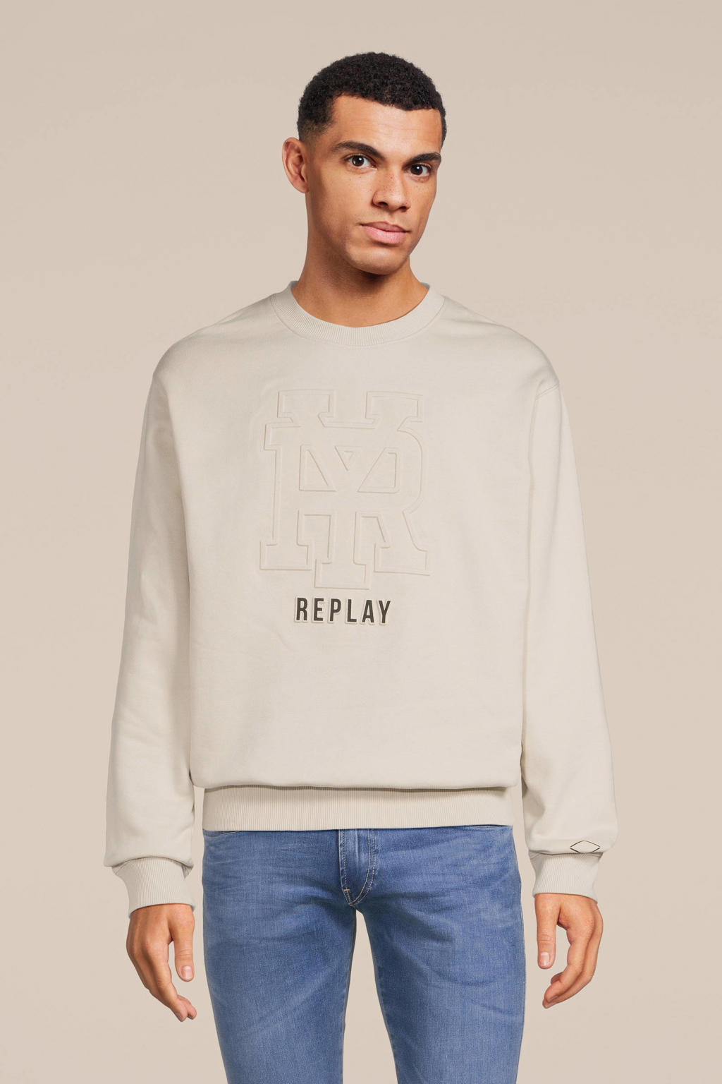 REPLAY sweater met printopdruk platinum | wehkamp