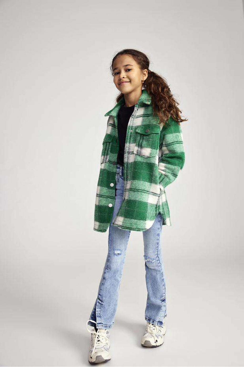 KIDS ONLY GIRL geruite shacket tussenjas KOGNEWANDREA groen/beige | wehkamp