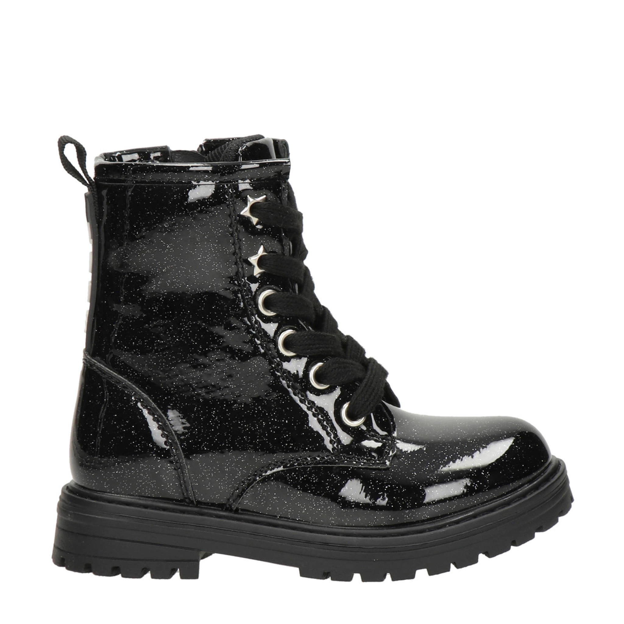 Nelson Kids lak veterboots met glitters zwart | wehkamp