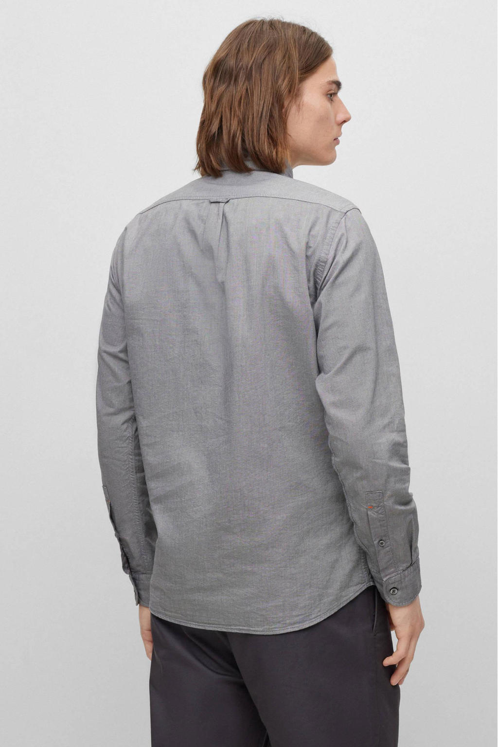 BOSS gemêleerd regular fit overhemd Rickert dark grey | wehkamp