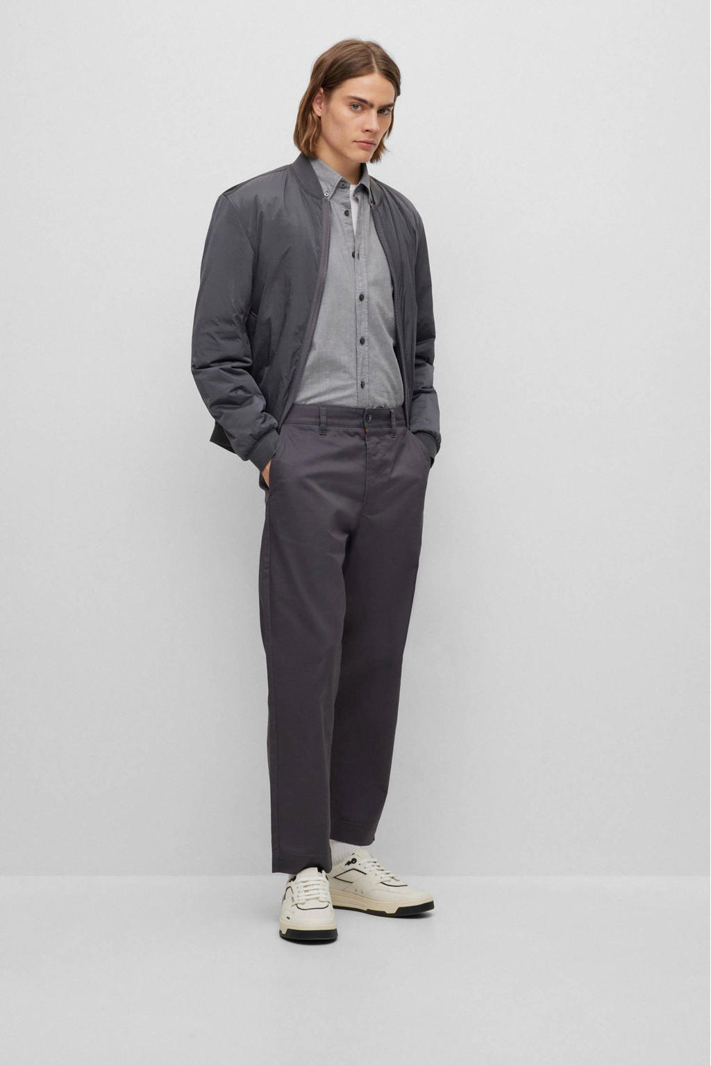 BOSS gemêleerd regular fit overhemd Rickert dark grey | wehkamp