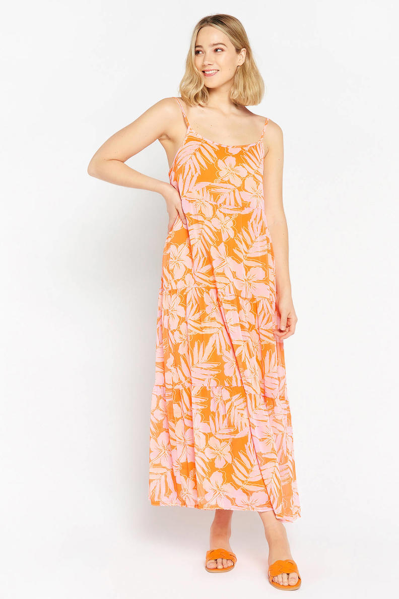 LOLALIZA gebloemde maxi jurk oranje/roze | wehkamp