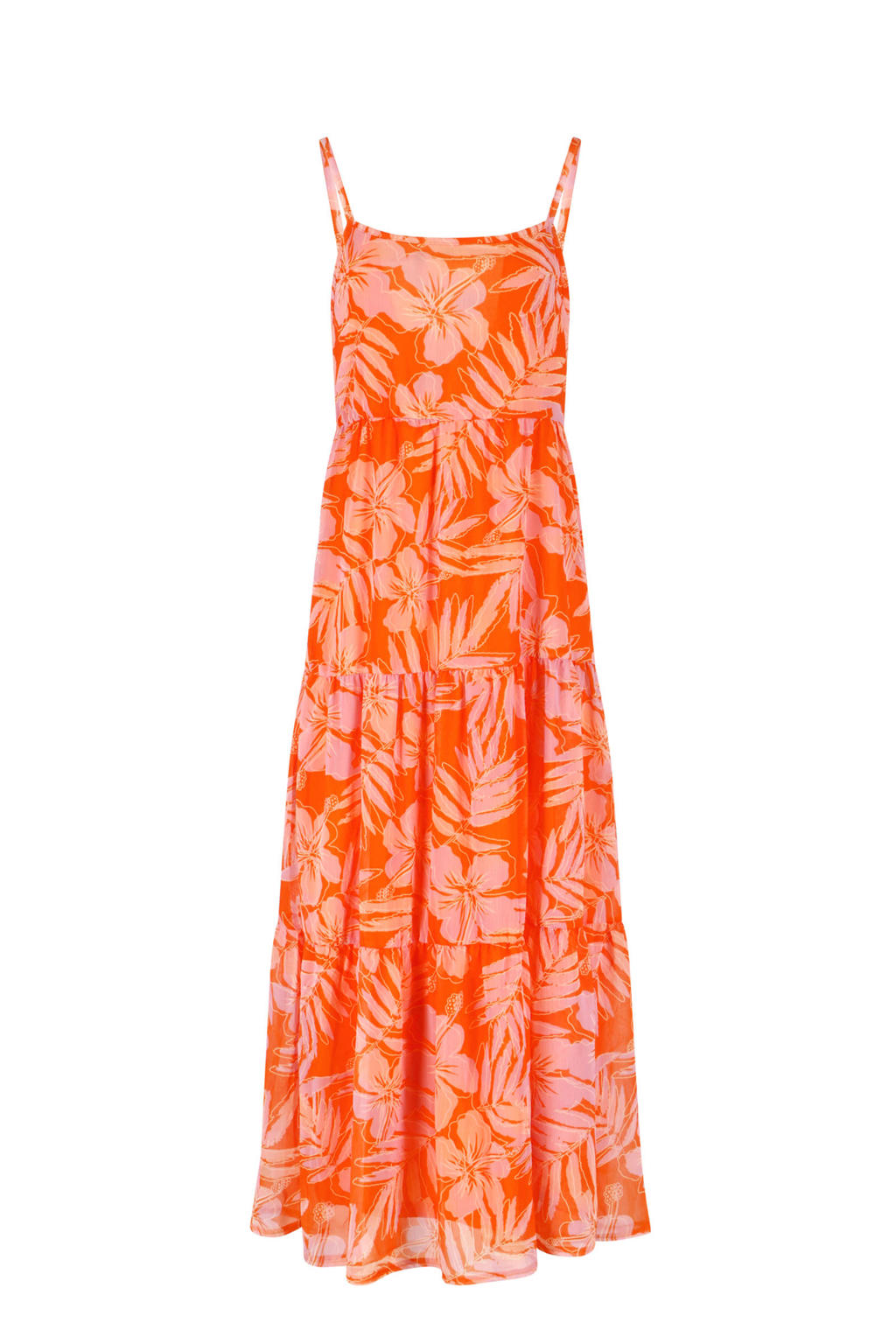 LOLALIZA gebloemde maxi jurk oranje/roze | wehkamp