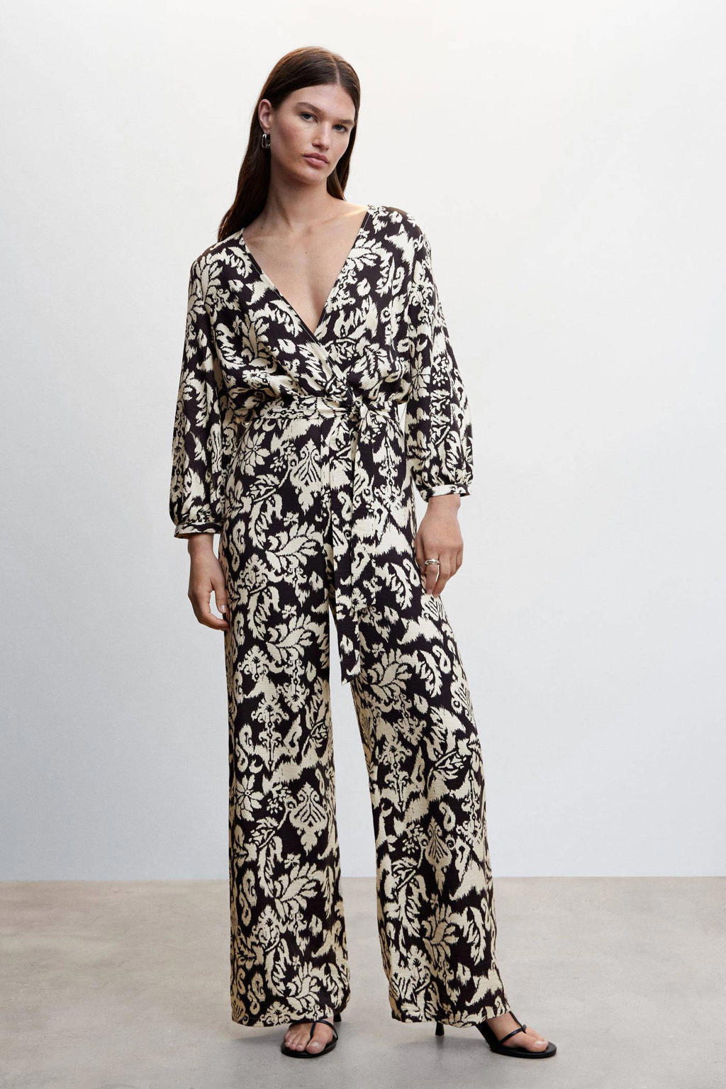 Mango jumpsuit met all over print zwart | wehkamp