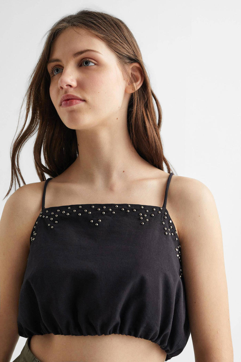 Mango Kids crop top met studs zwart | wehkamp