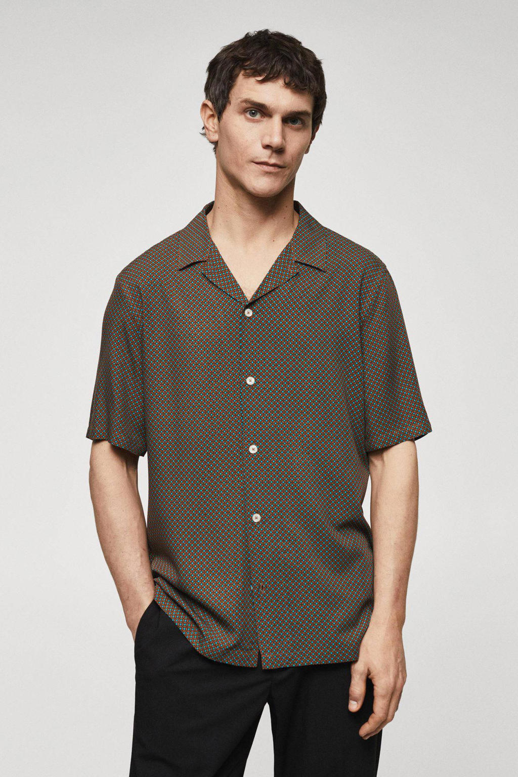 Mango Man regular fit overhemd met all over print bruin | wehkamp