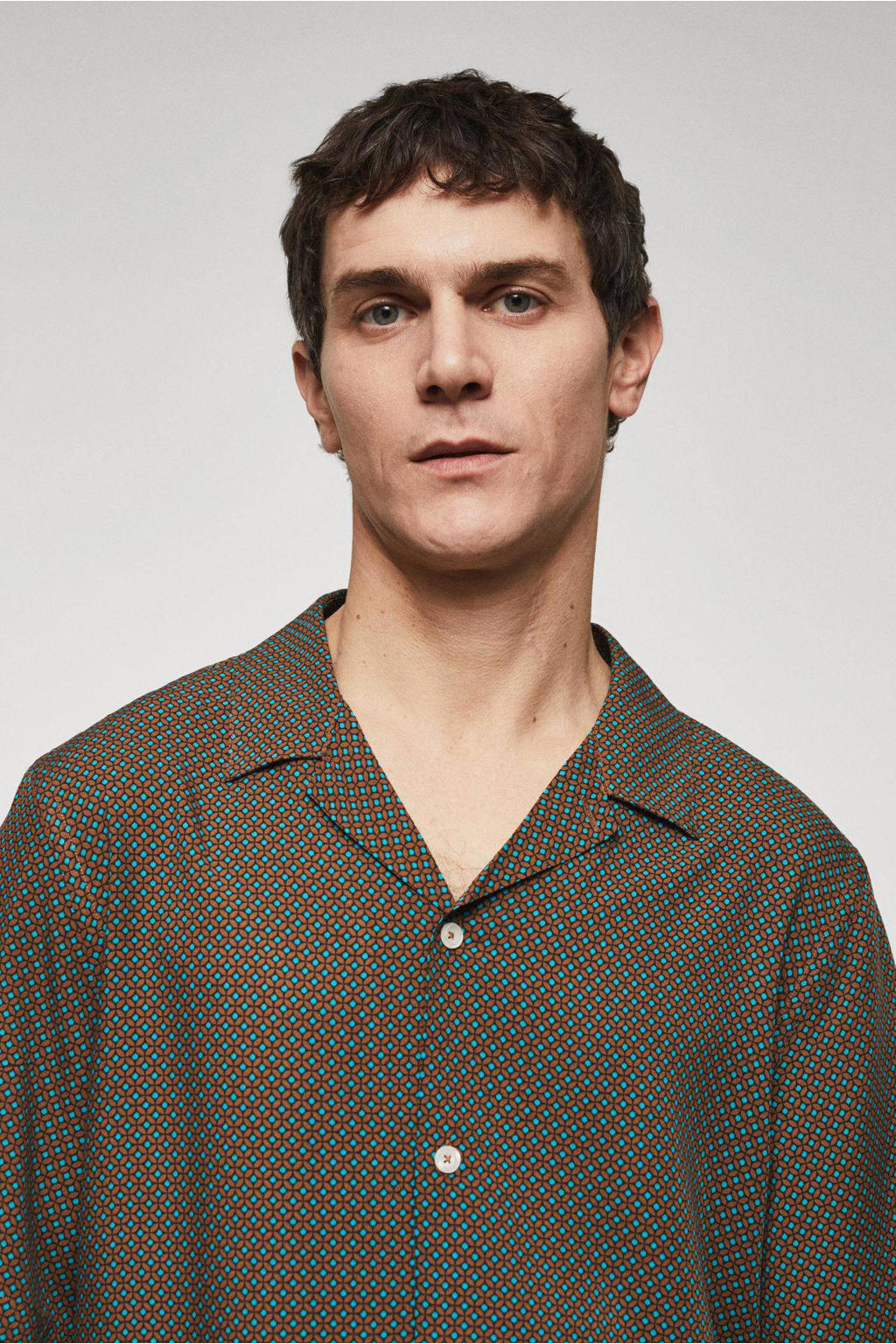 Mango Man regular fit overhemd met all over print bruin | wehkamp