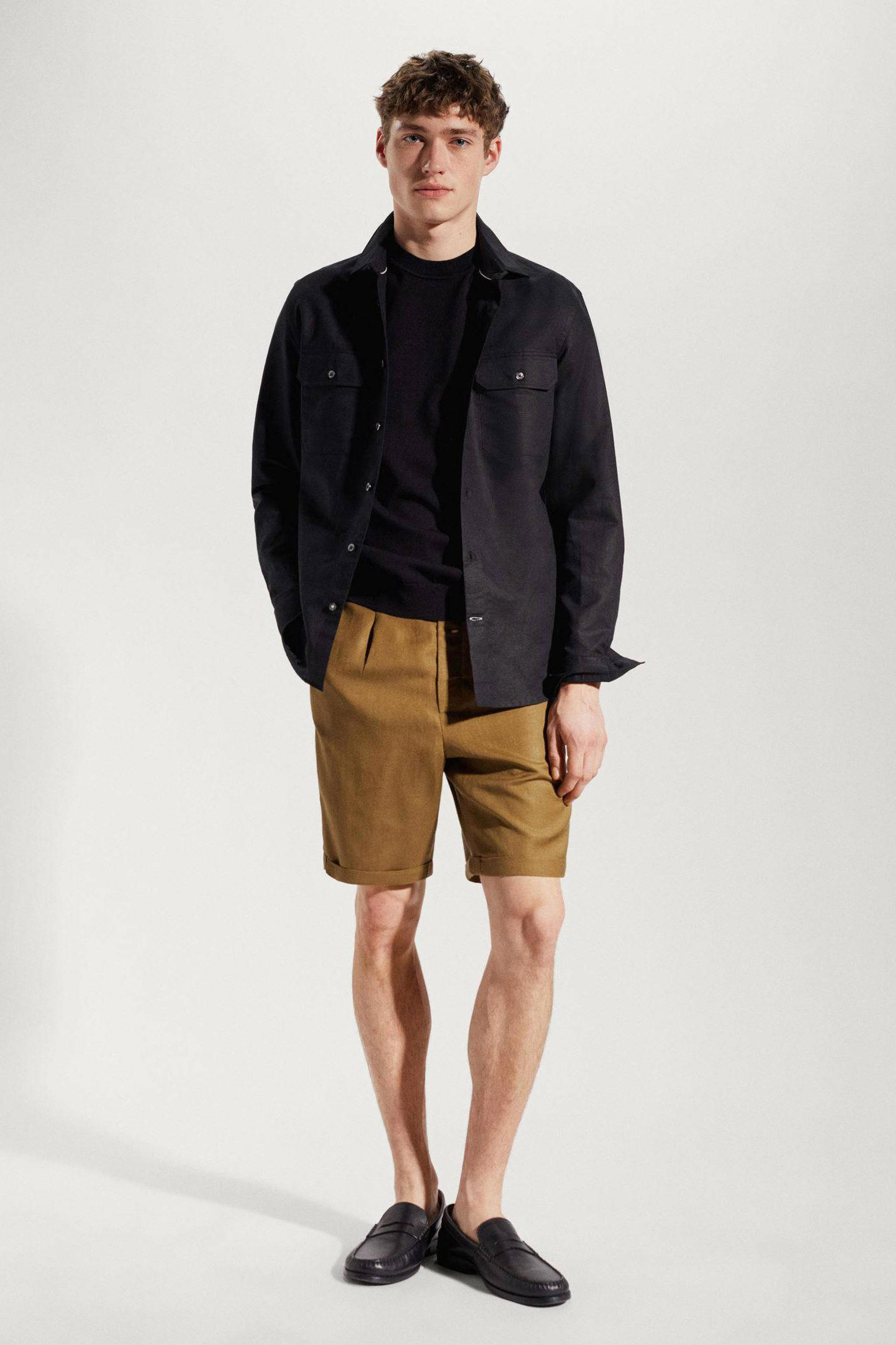 Mango Man regular fit short met linnen bruin | wehkamp