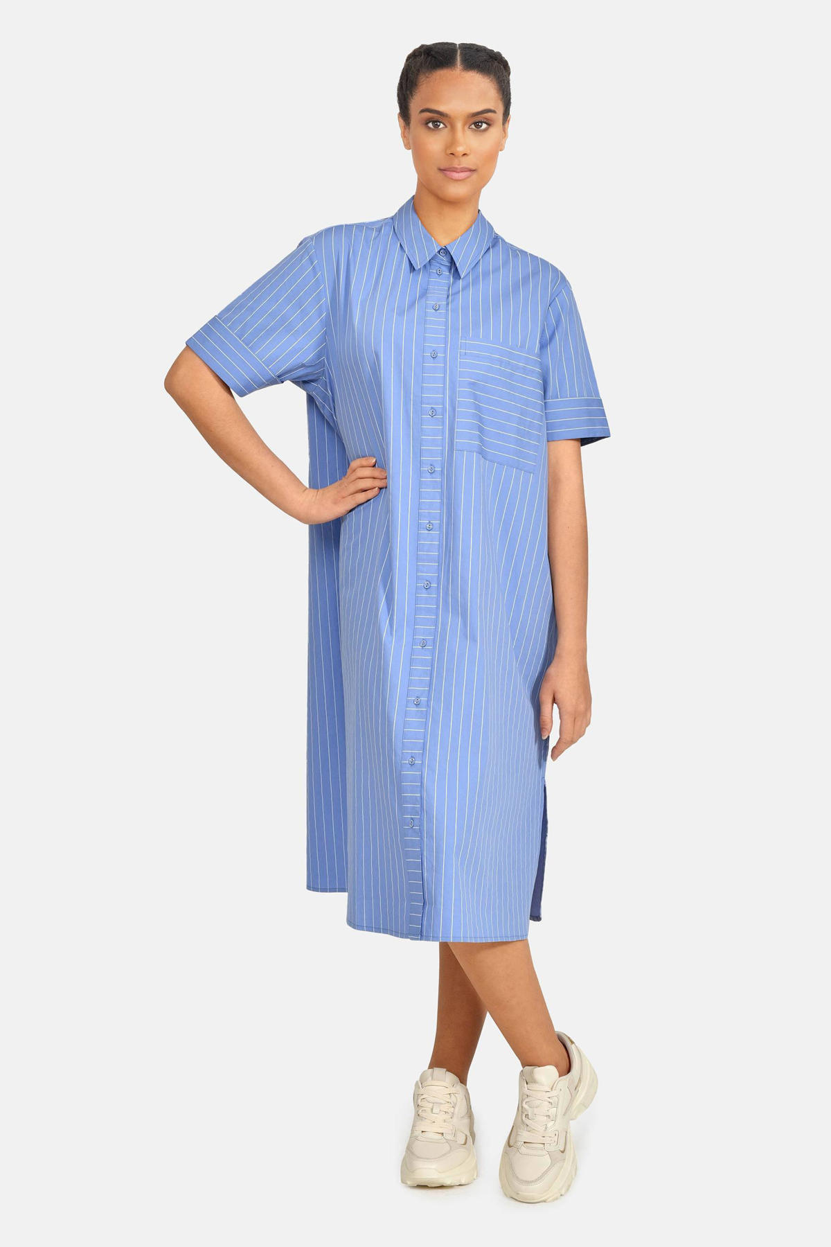 SisterS Point blousejurk UFA-L.SH met krijtstreep blauw/wit | wehkamp