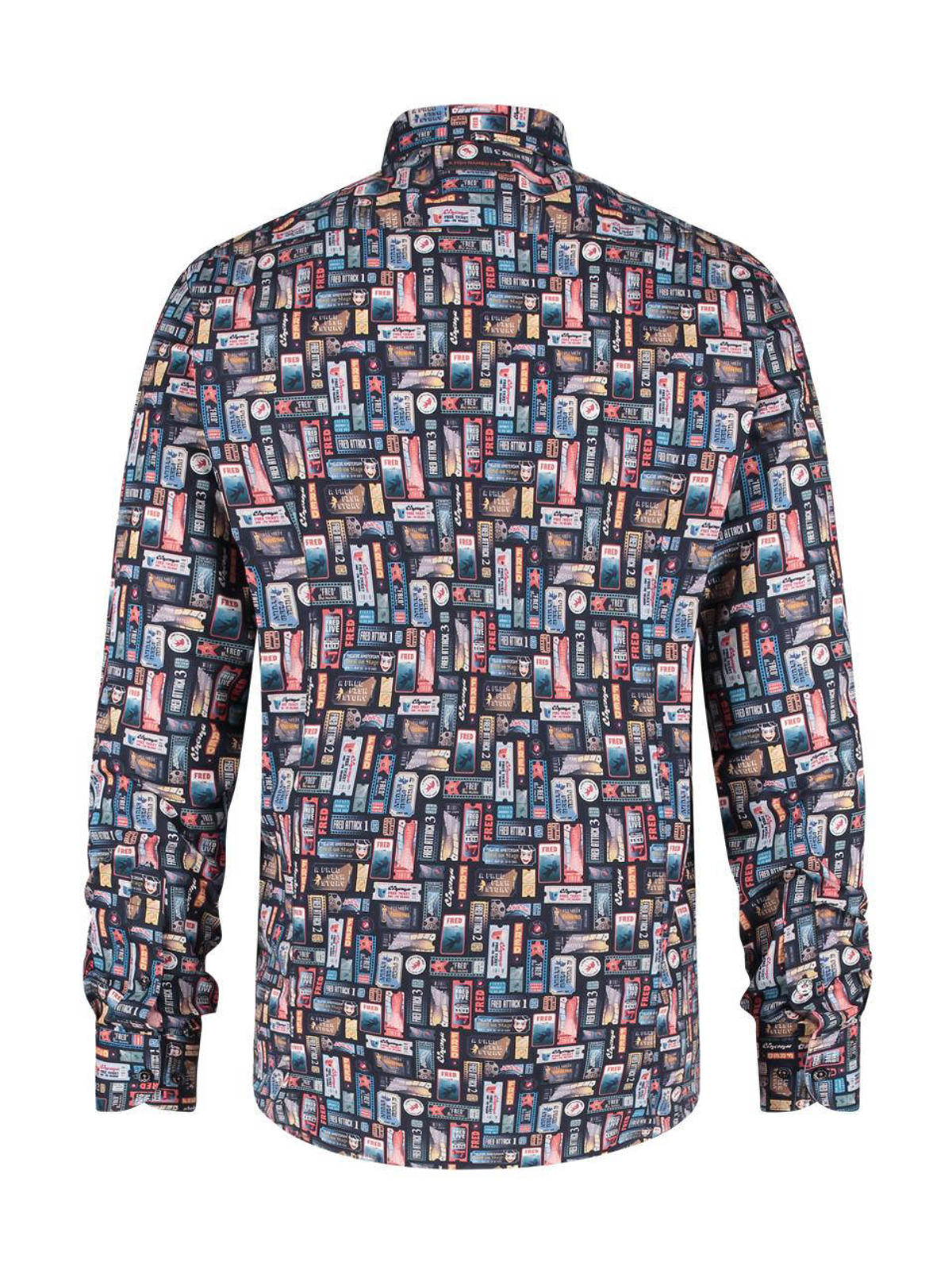 A fish named Fred slim fit overhemd Cinema met all over print navy ...