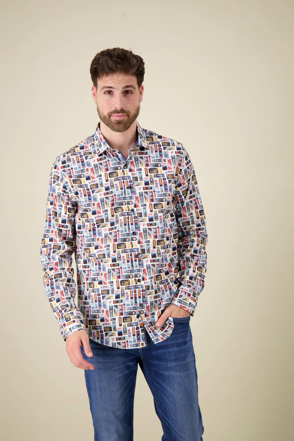 A fish named Fred slim fit overhemd met all over print multi | wehkamp