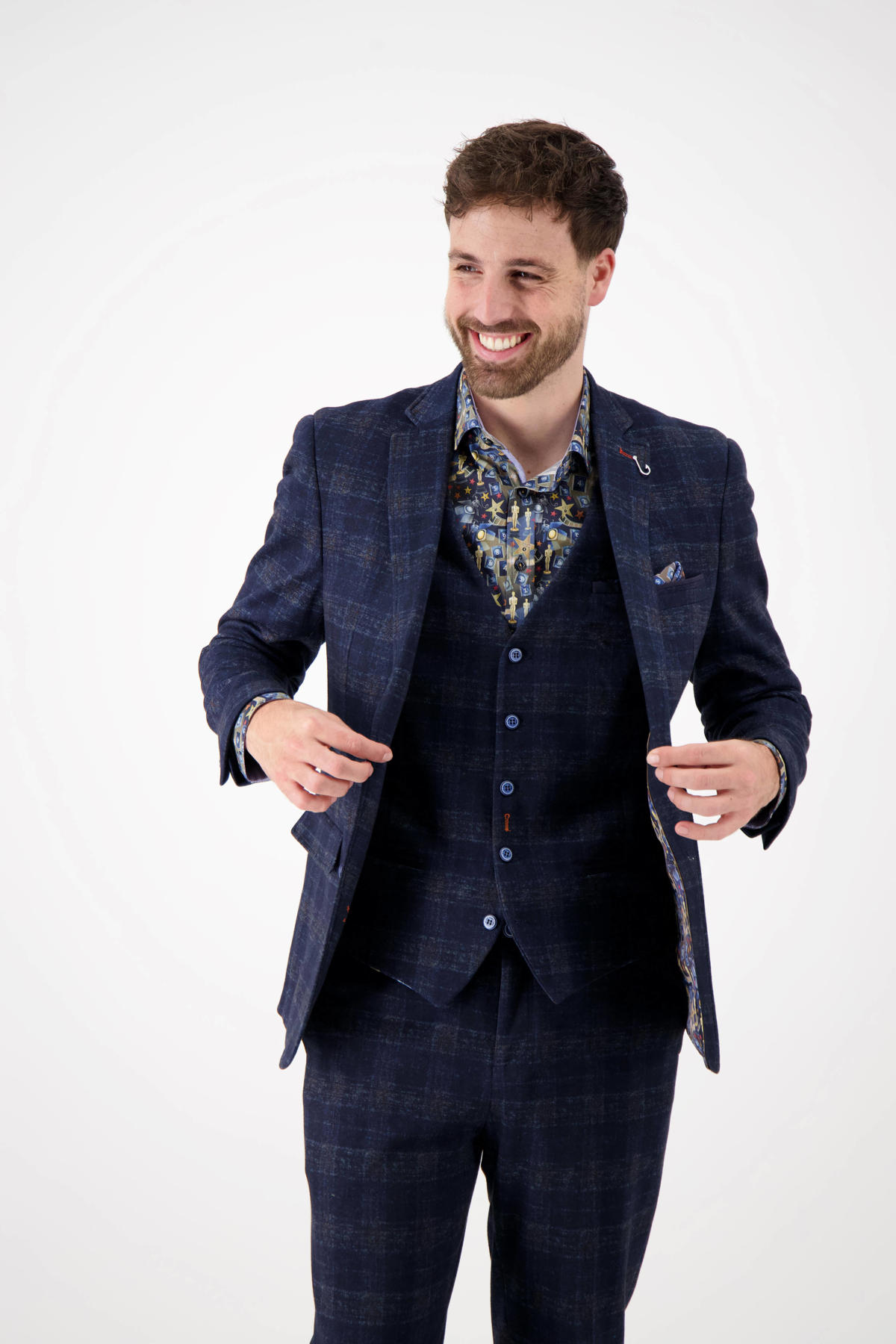 A fish named Fred geruit regular fit colbert Travel navy | wehkamp