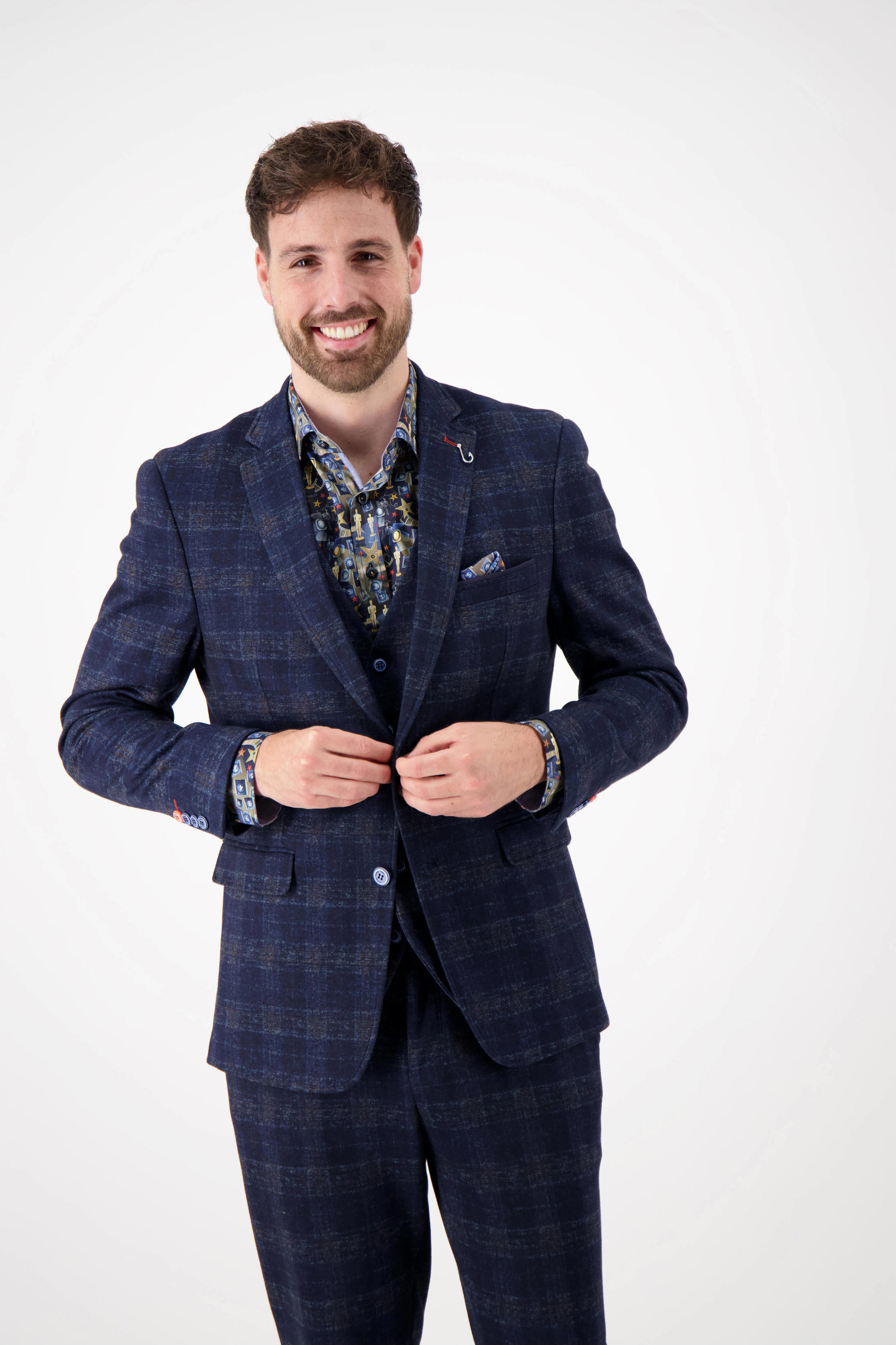 A fish named Fred geruit regular fit colbert Travel navy | wehkamp