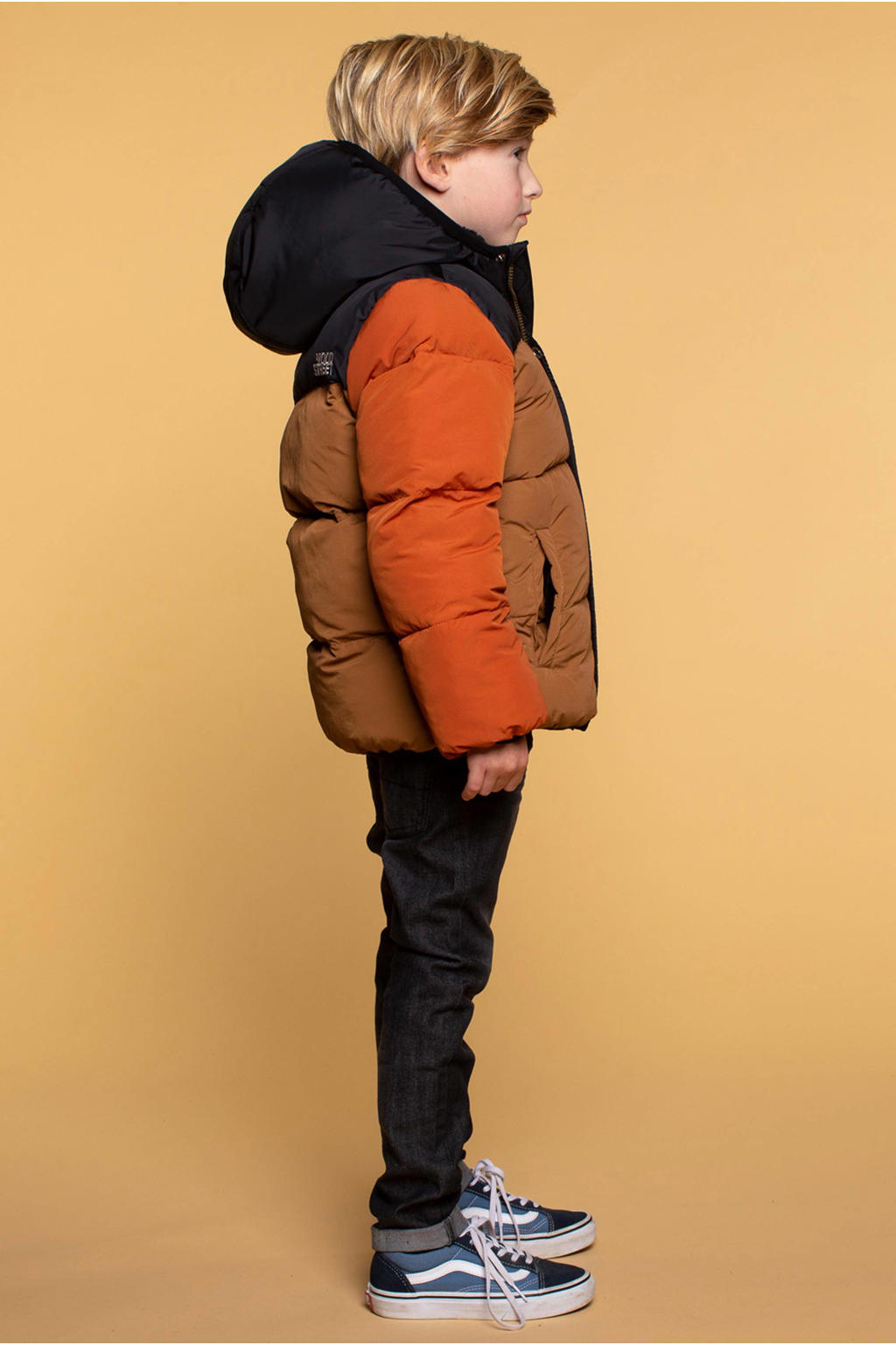 Moodstreet gewatteerde winterjas van polyester bruin | wehkamp