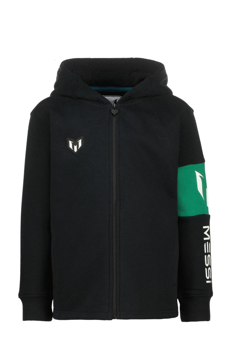 Vingino x Messi sweatvest Osario met logo zwart/groen | wehkamp