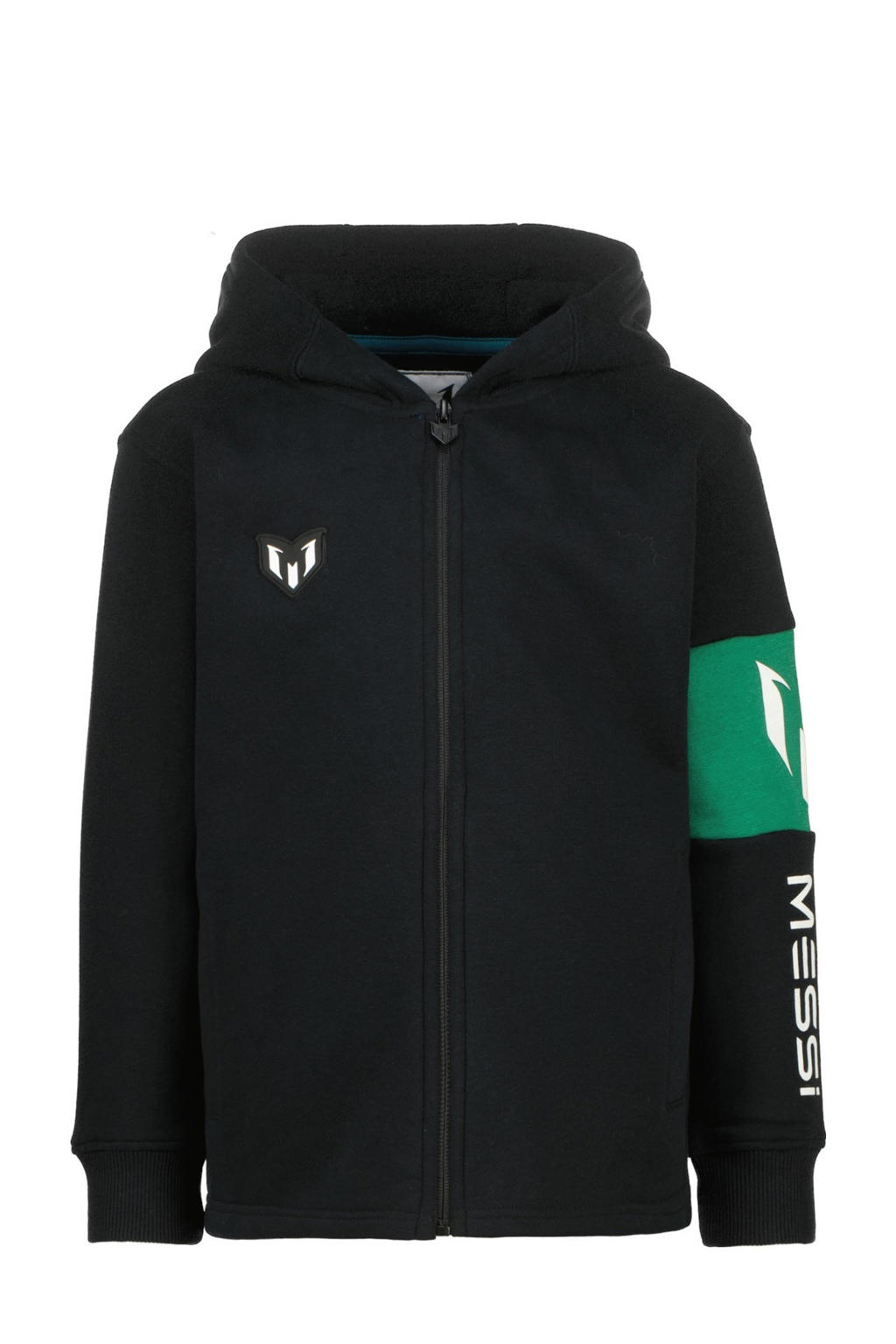 Vingino x Messi sweatvest Osario met logo zwart/groen | wehkamp