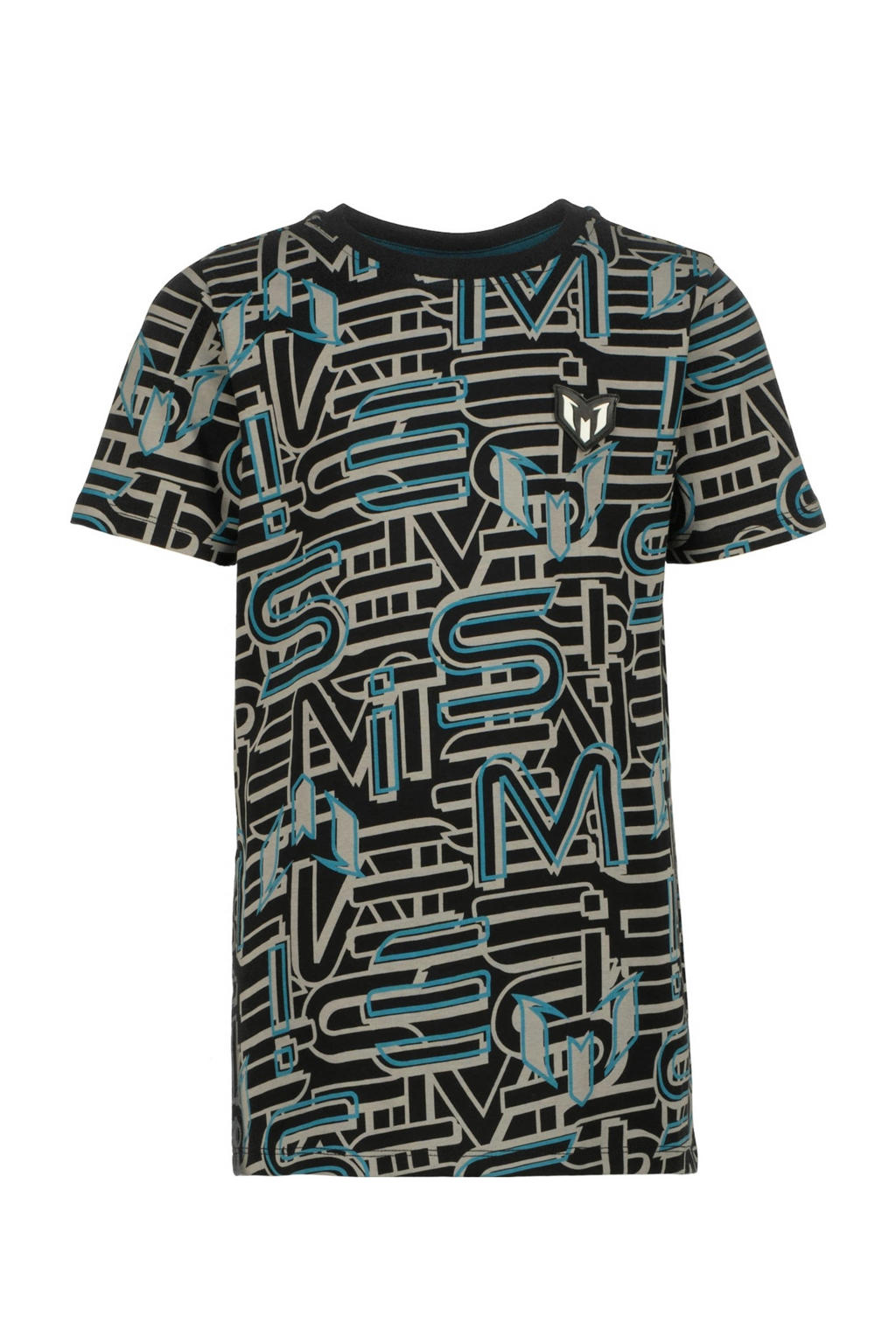 Vingino x Messi T-shirt Huenu met all over print zwart/blauw/beige ...