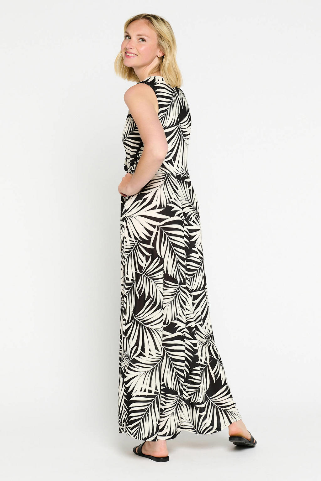 LOLALIZA maxi wikkeljurk met bladprint zwart | wehkamp