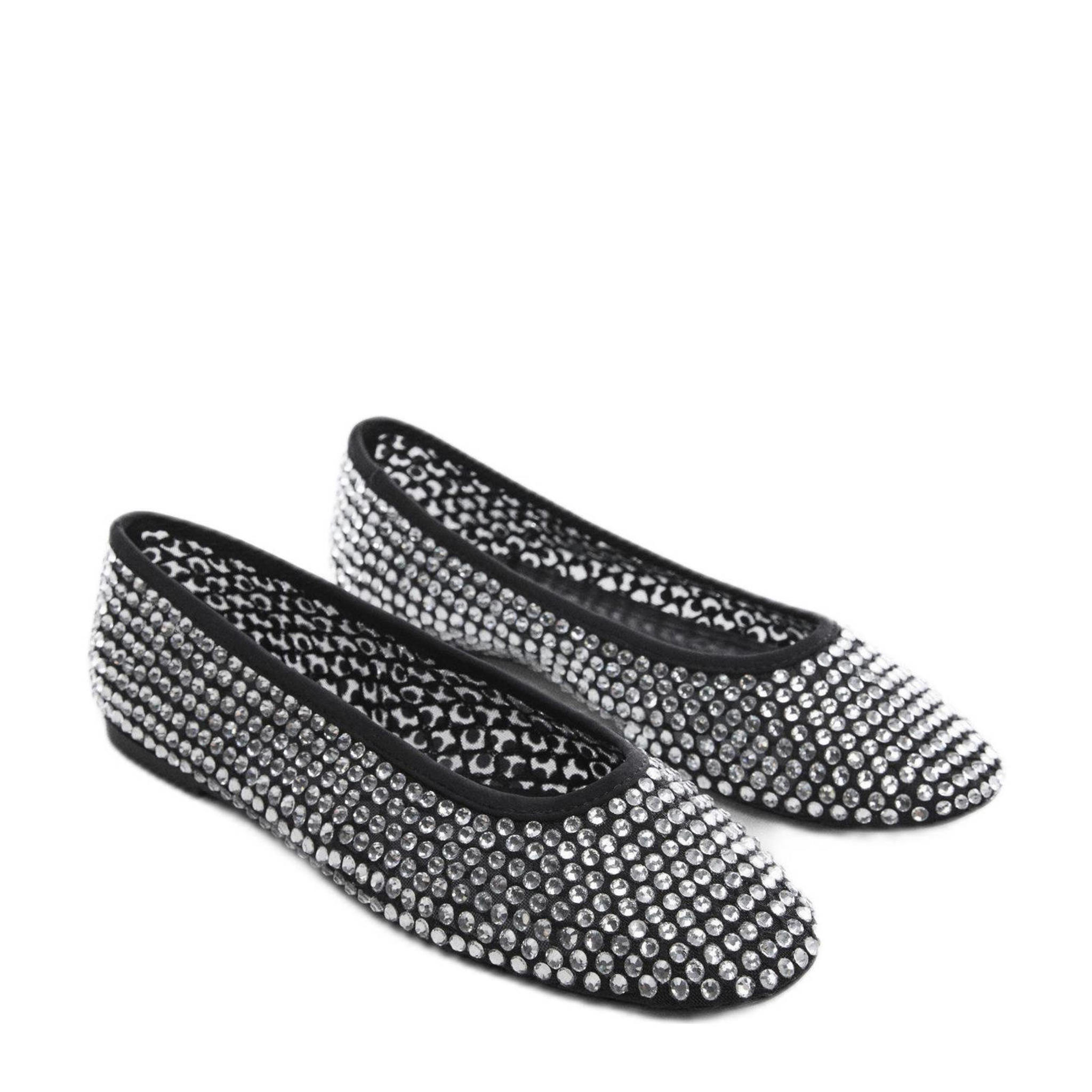 Mango ballerina's met strass zwart | wehkamp
