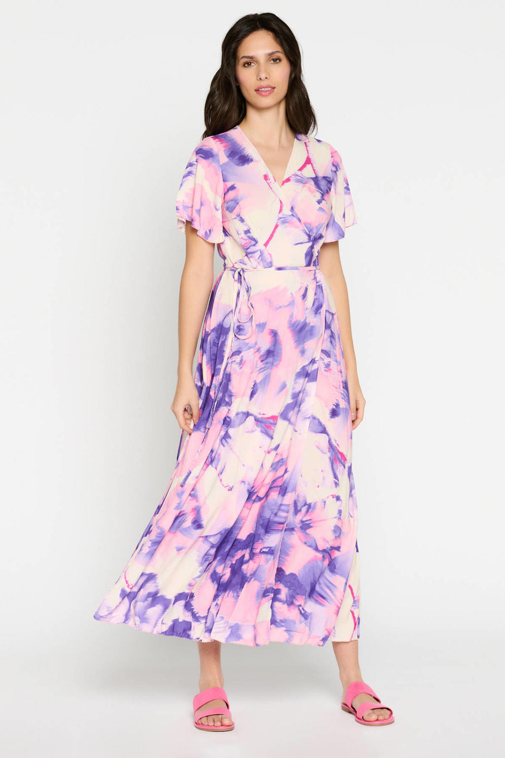 LOLALIZA maxi jurk met all over print roze/paars/ecru | wehkamp