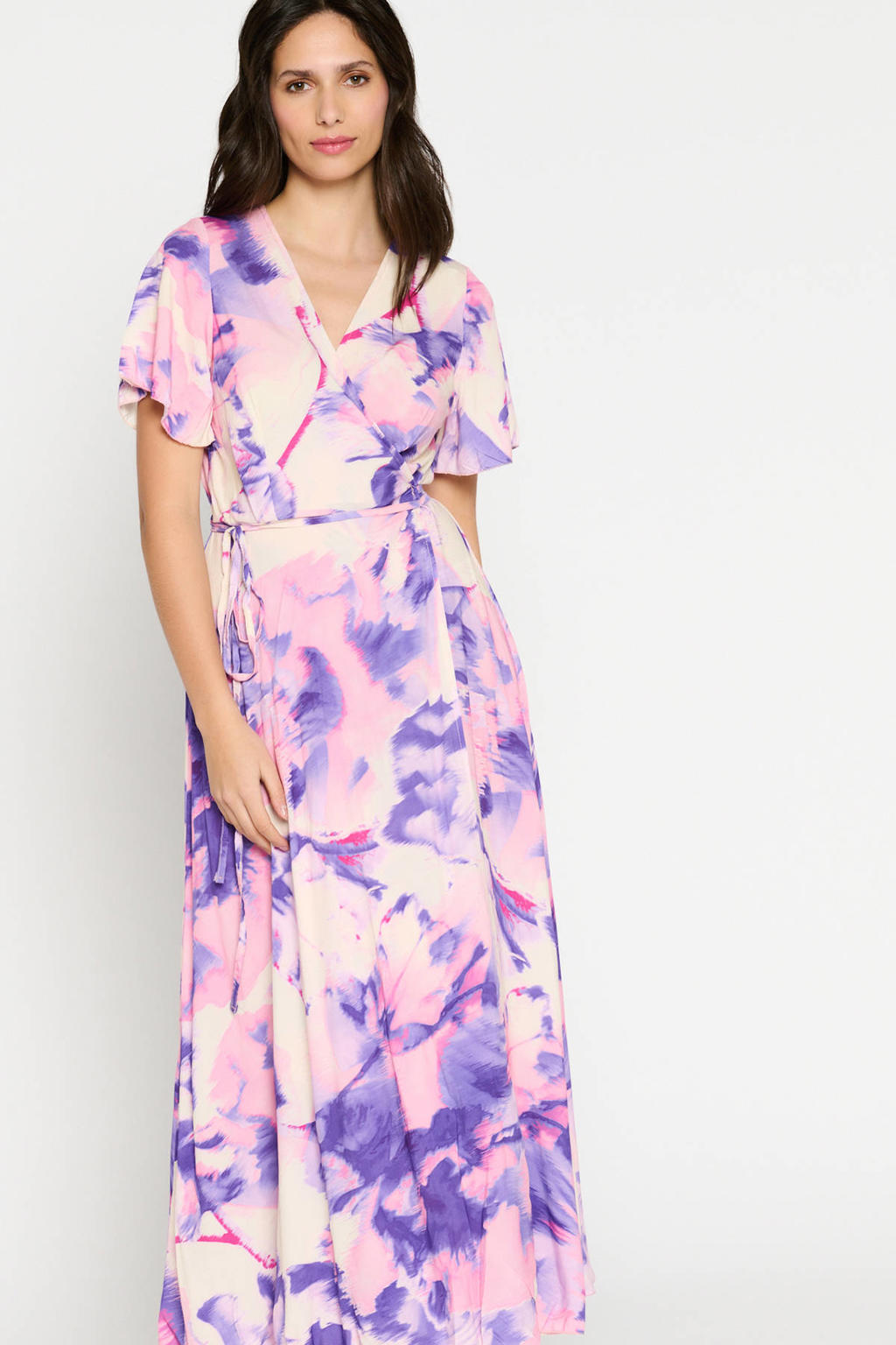 LOLALIZA maxi jurk met all over print roze/paars/ecru | wehkamp