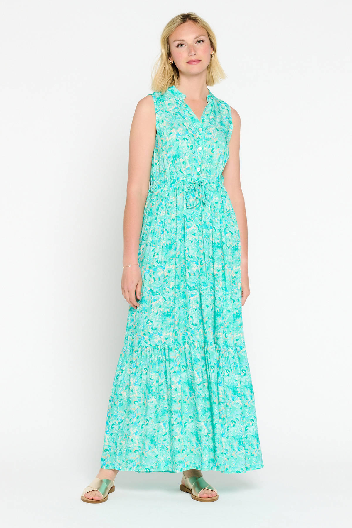 LOLALIZA maxi jurk met all over print en volant turquoise | wehkamp