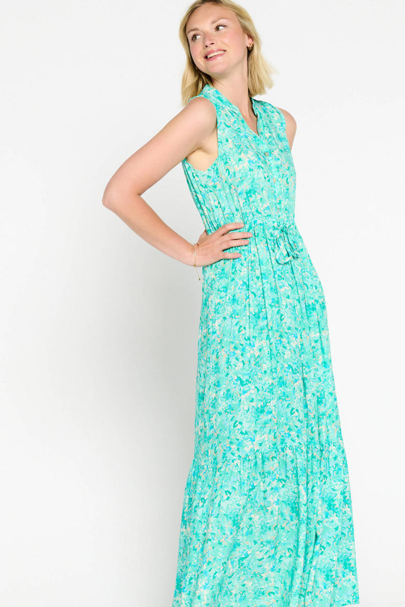 LOLALIZA maxi jurk met all over print en volant turquoise | wehkamp