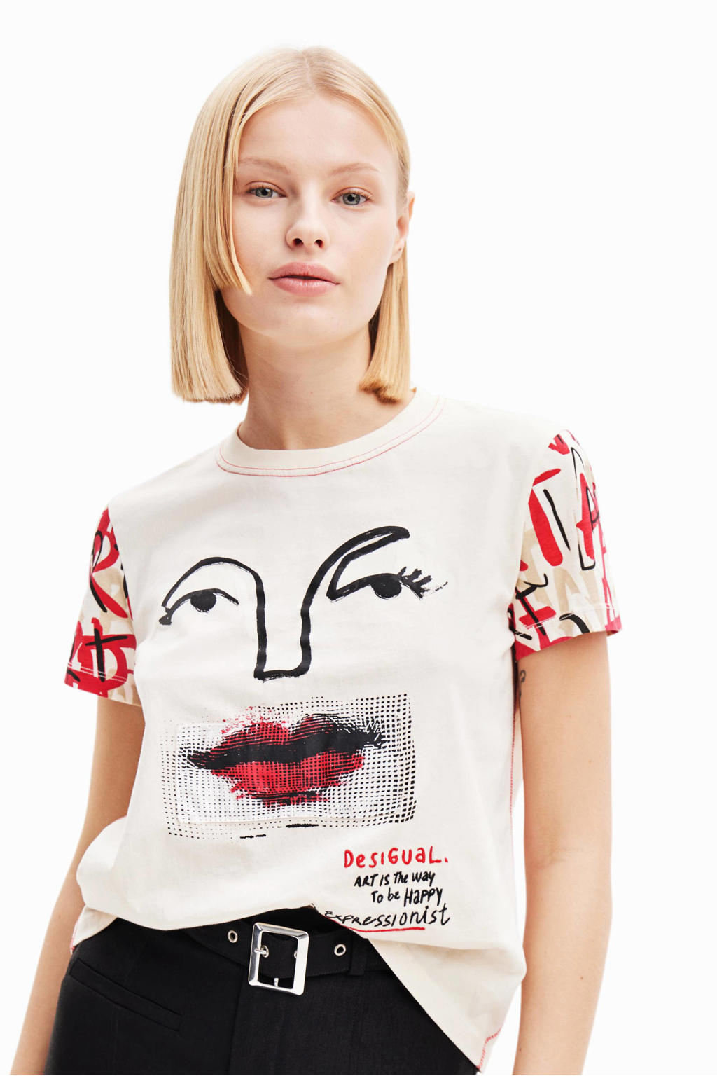 Desigual T-shirt met printopdruk offwhite/rood | wehkamp