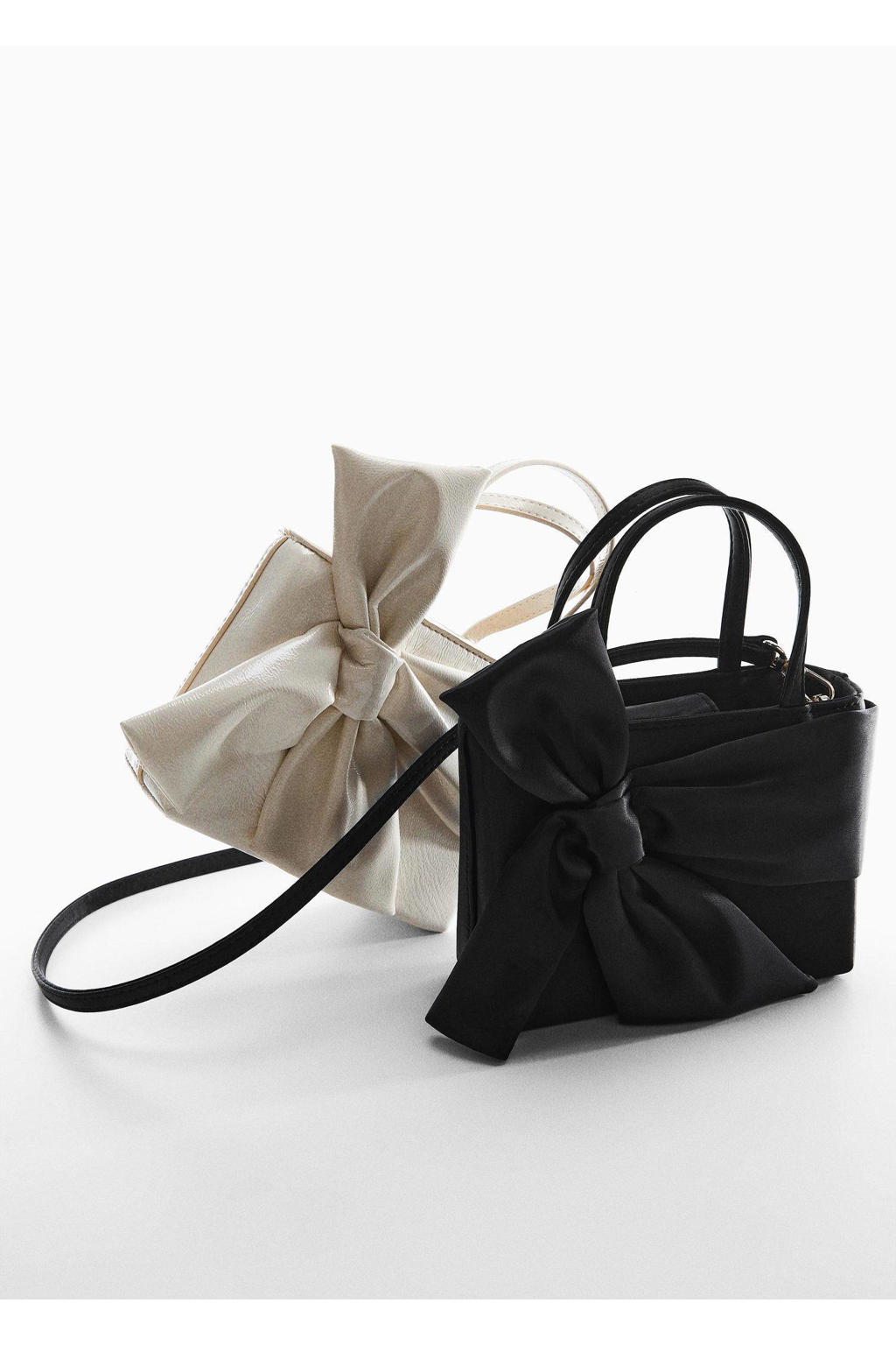 Mango mini shopper met strik zwart | wehkamp