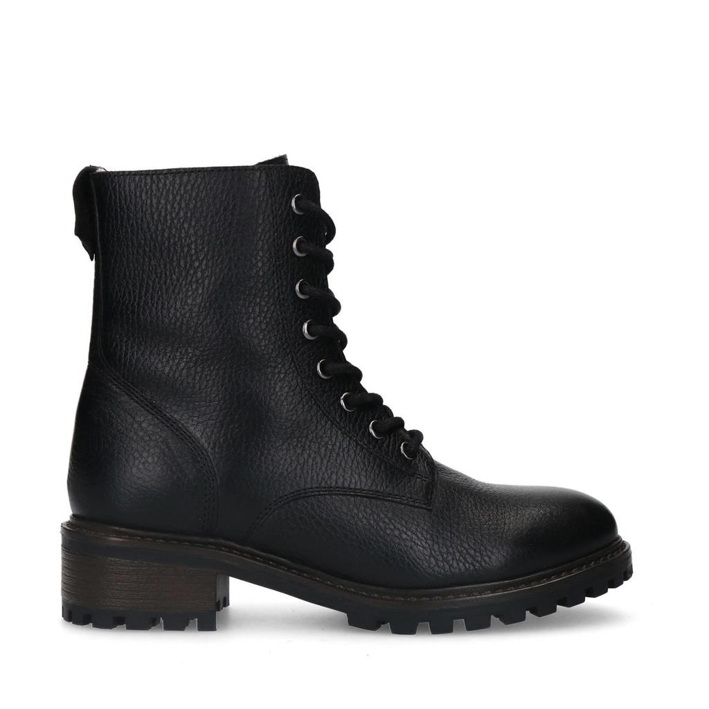 Manfield leren veterboots zwart | wehkamp