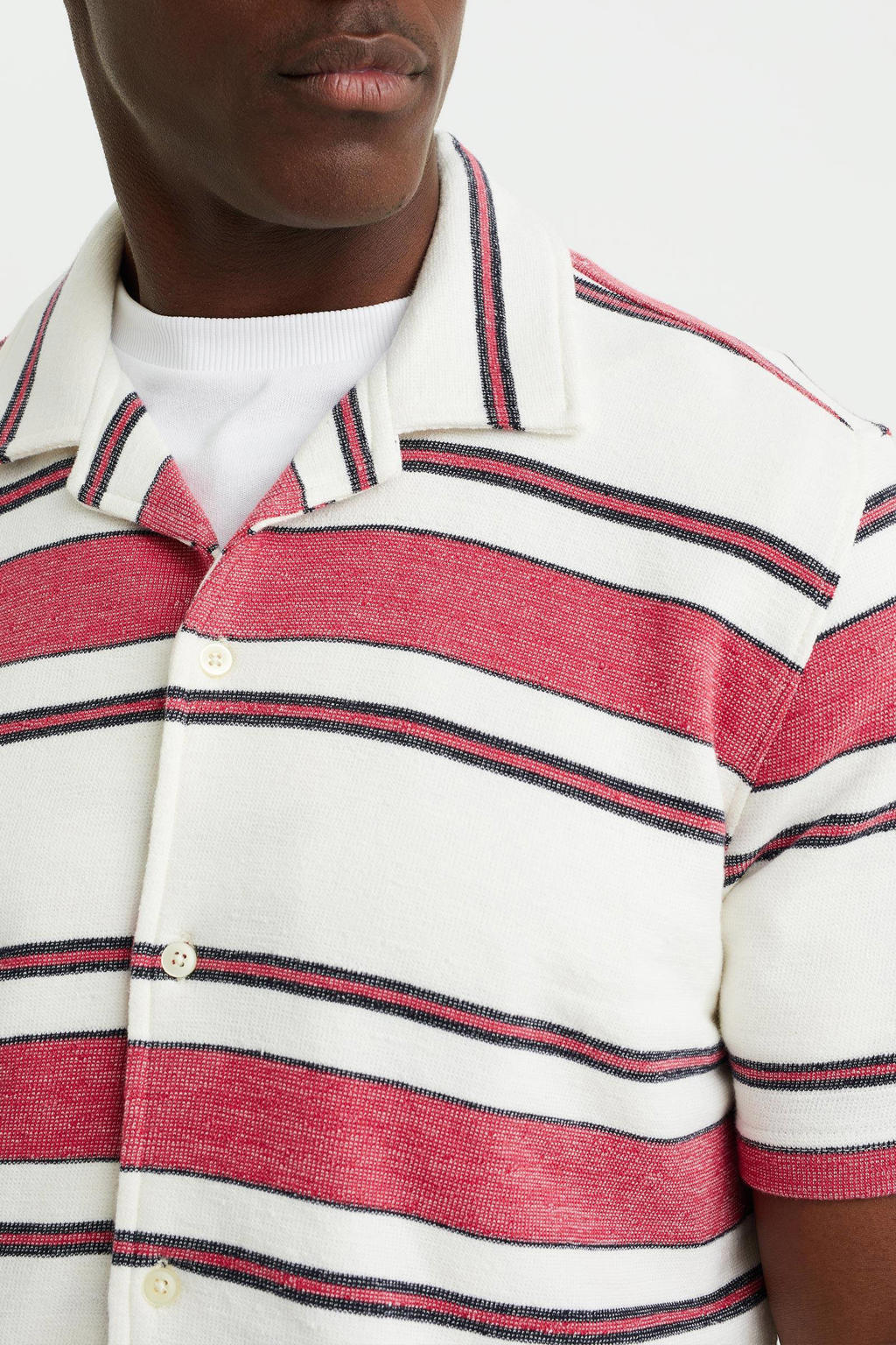 WE Fashion gestreept gebreid regular fit overhemd ecru | wehkamp