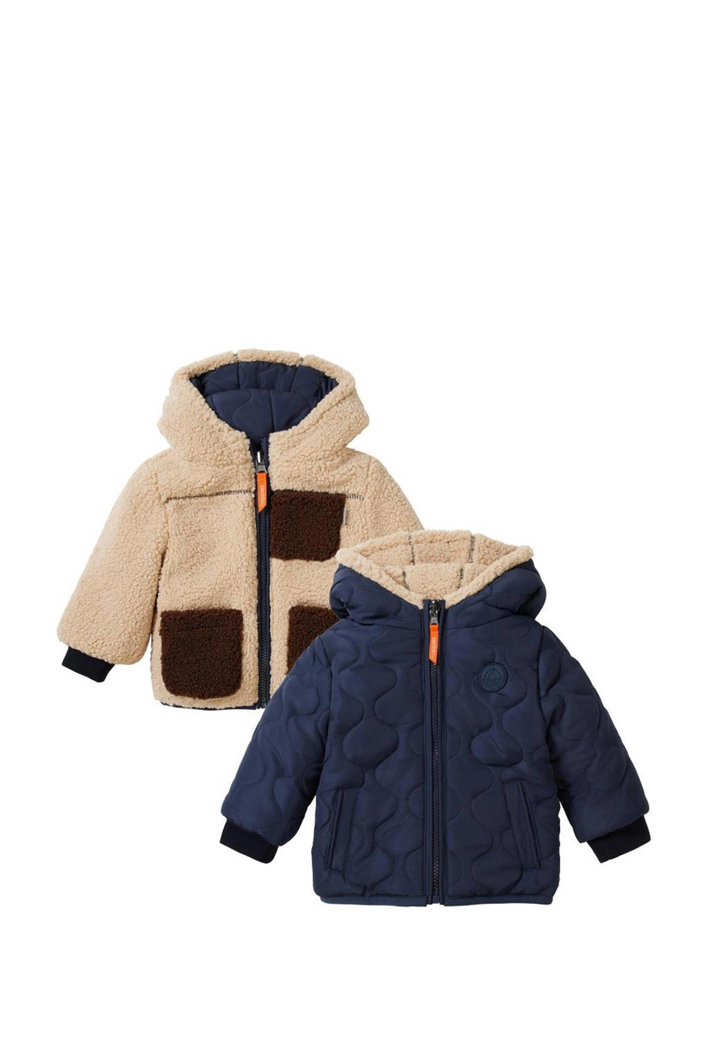Noppies reversible gewatteerde winterjas Timber beige/donkerblauw | wehkamp