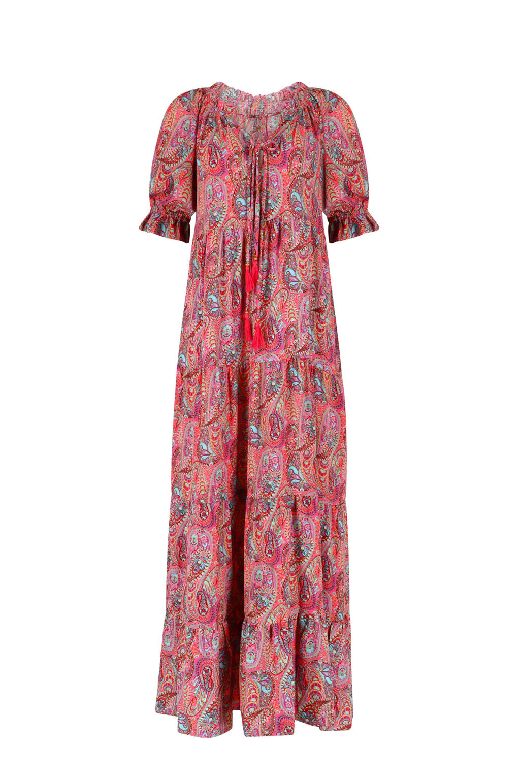 LOLALIZA maxi jurk met paisleyprint en volant roze | wehkamp