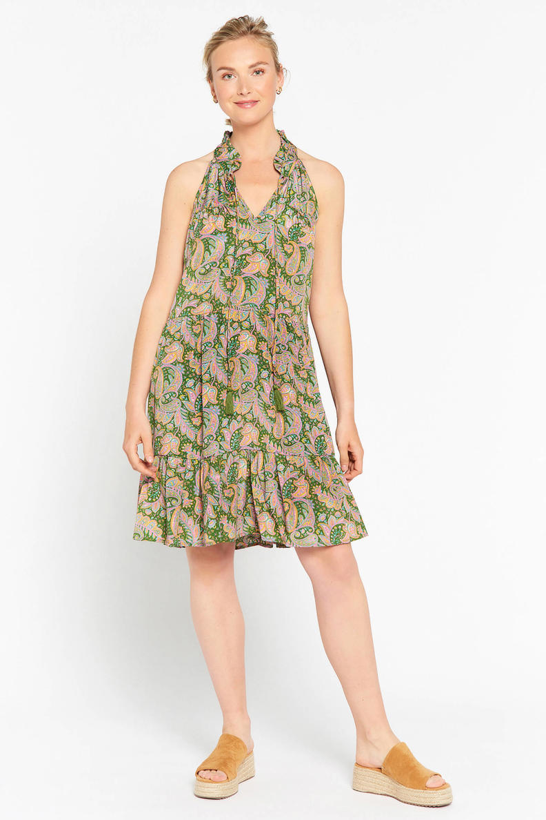 LOLALIZA halter jurk met paisleyprint groen/roze/oranje | wehkamp