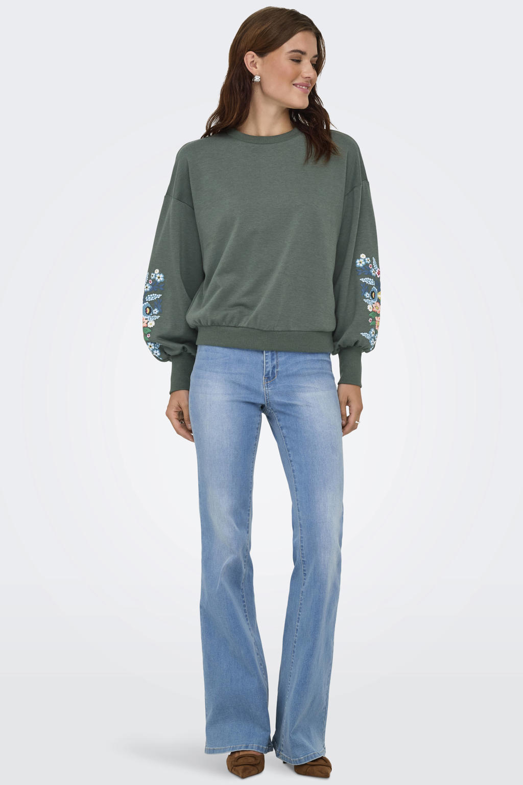 ONLY gebloemde sweater ONLBROOKE groen | wehkamp