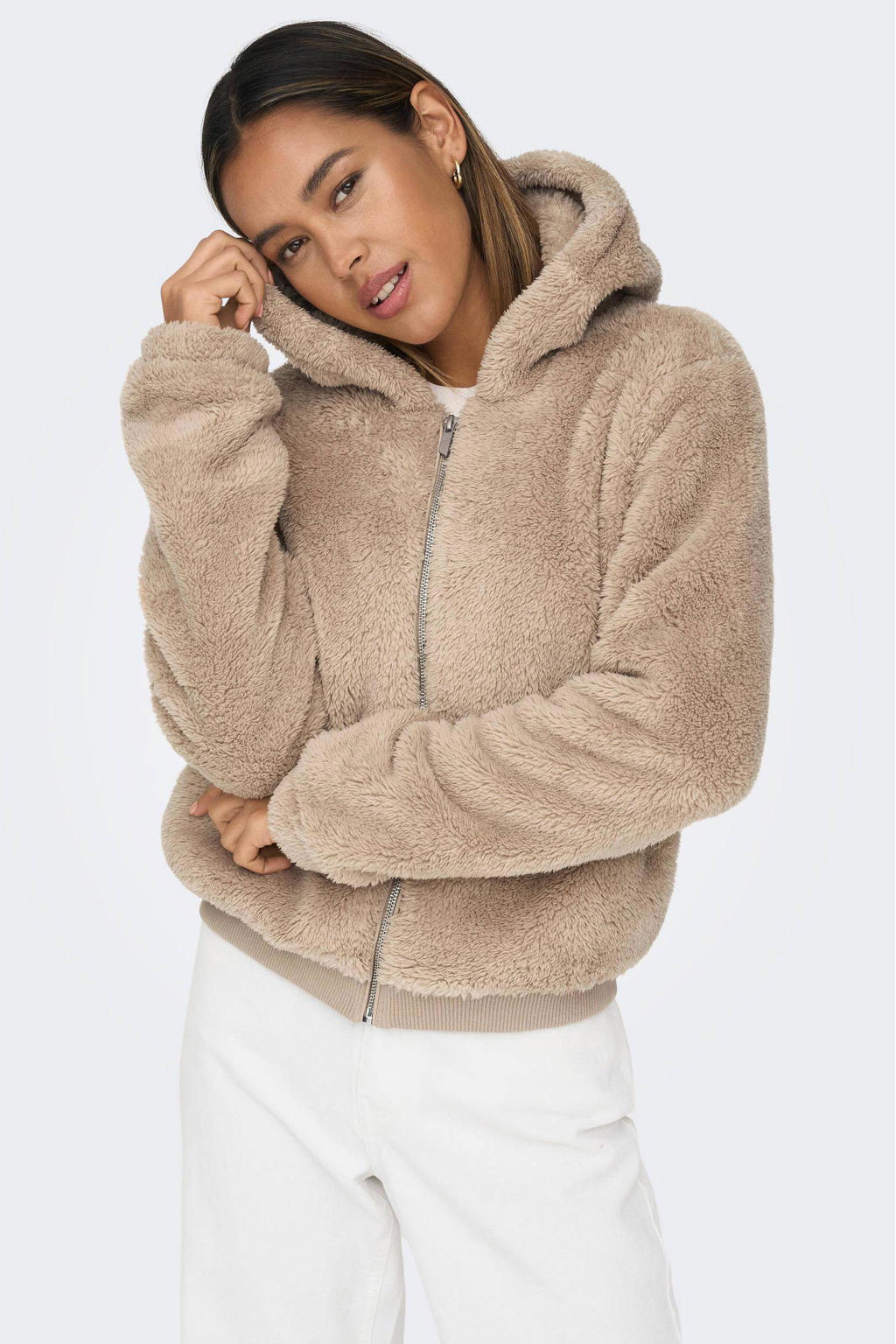 ONLY teddy jas ONLNEWANNA beige | wehkamp