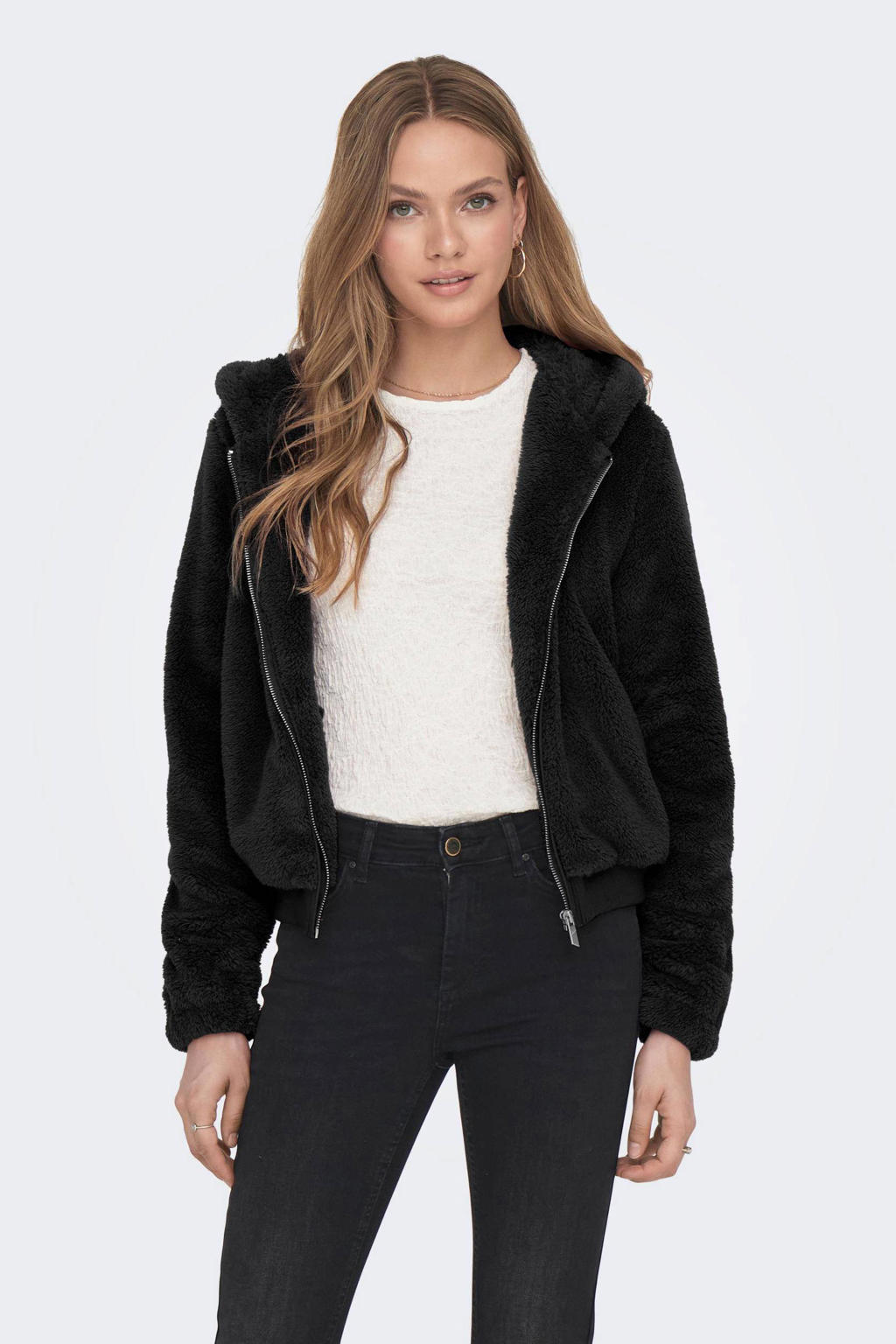 ONLY teddy jas ONLNEWANNA zwart | wehkamp