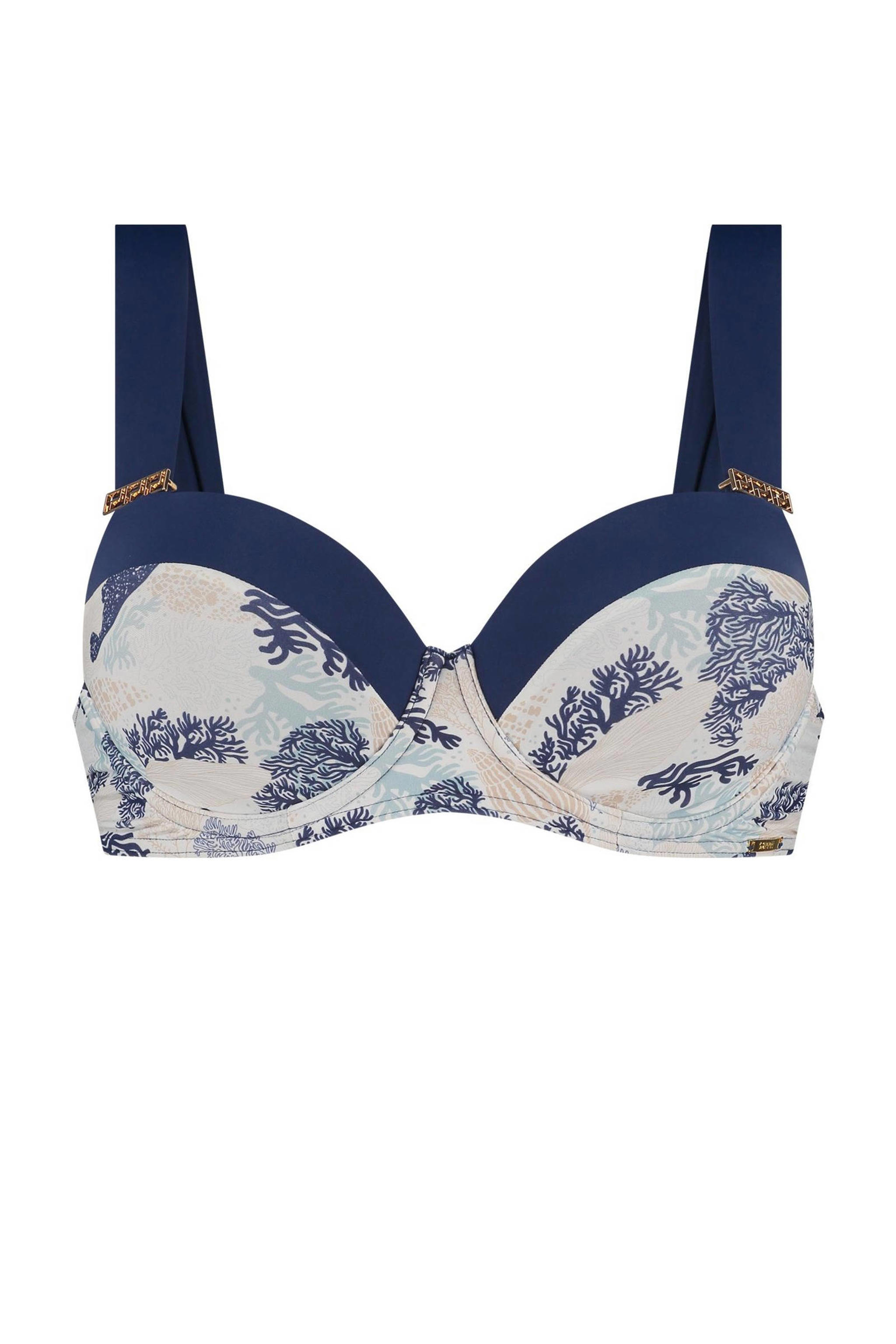 Sapph voorgevormde halter bikinitop Mystique blauw/ecru | wehkamp