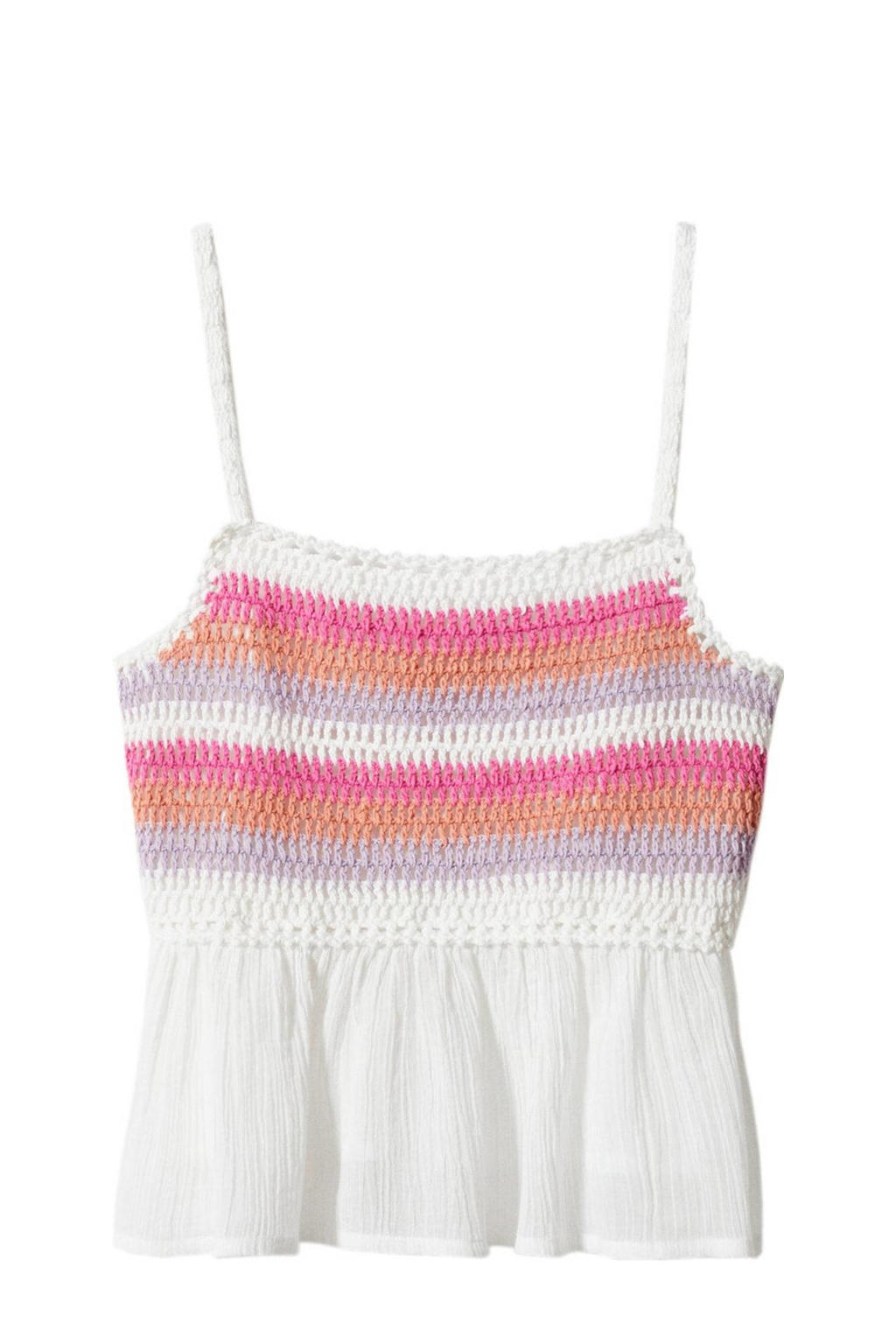 Mango Kids crochet crop top met textuur wit/roze/lila | wehkamp