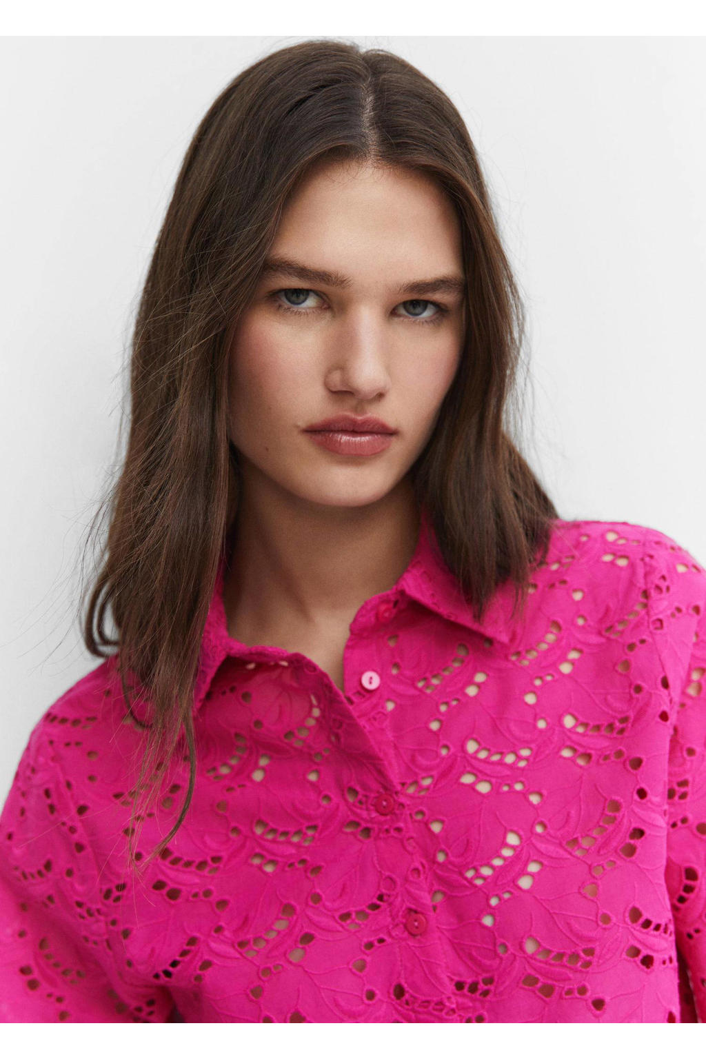 Mango blouse met broderie fuchsia | wehkamp