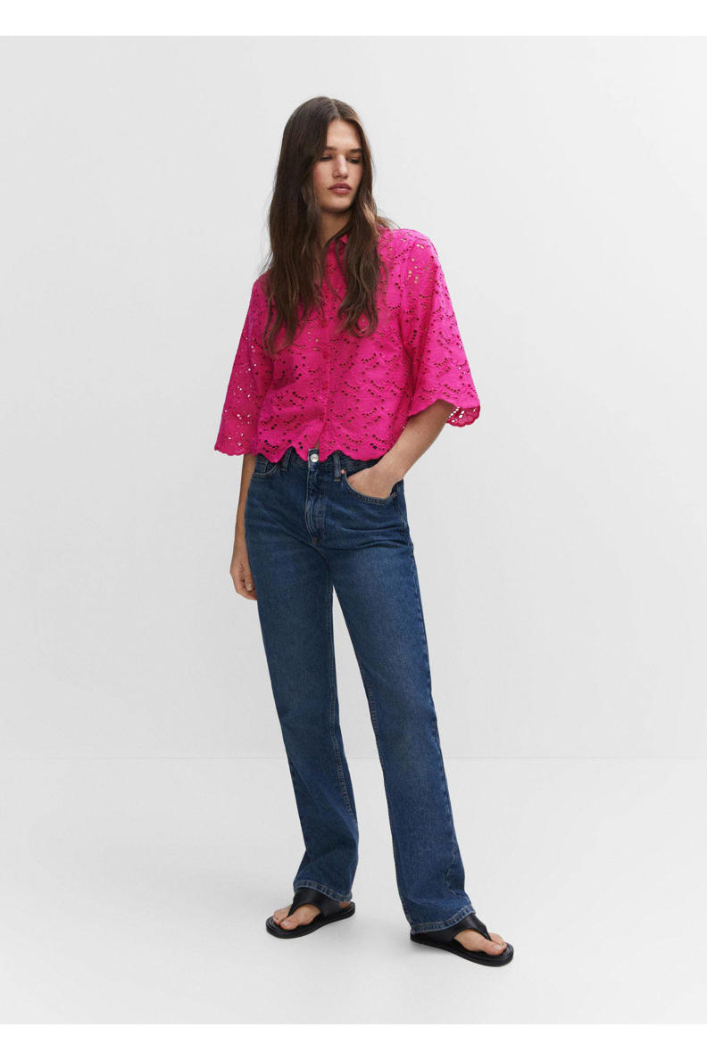 Mango blouse met broderie fuchsia | wehkamp