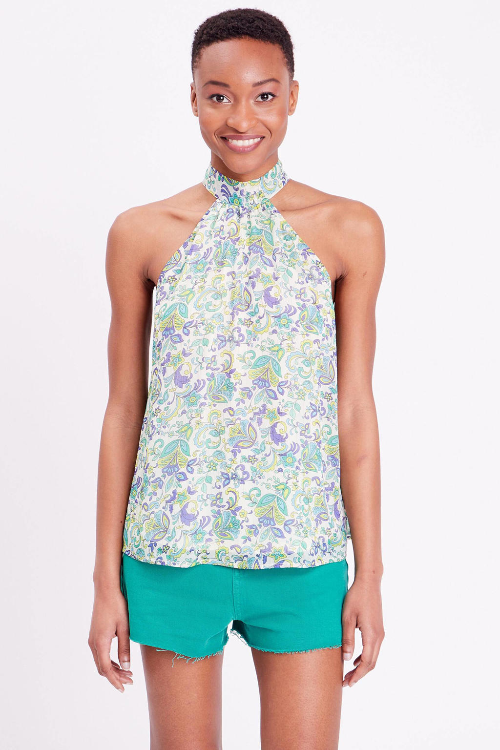 Cache Cache halter top met all over print en plooien beige/ lila | wehkamp