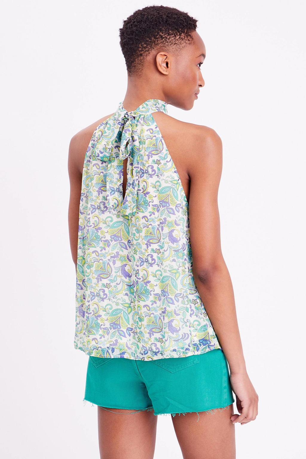 Cache Cache halter top met all over print en plooien beige/ lila | wehkamp