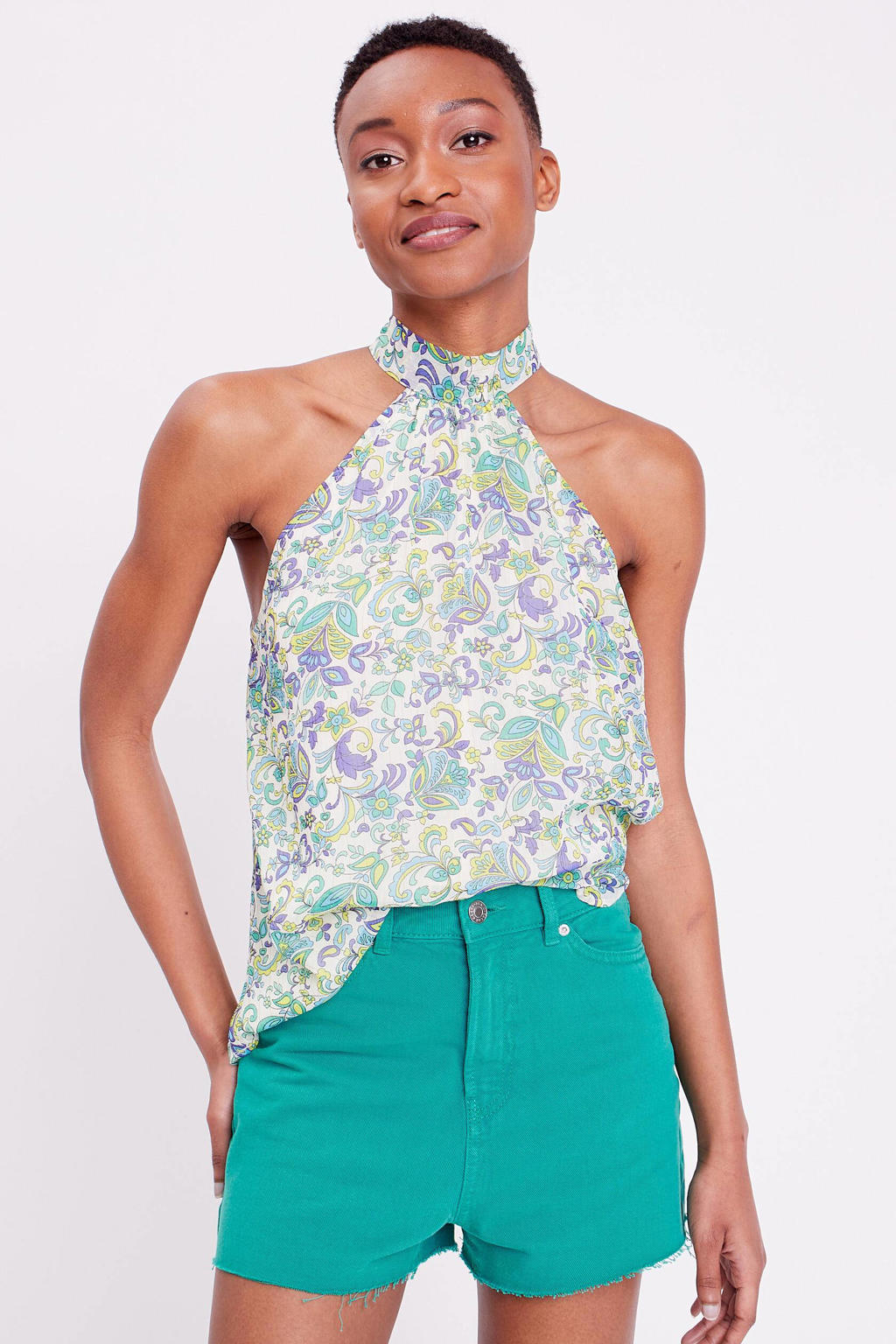 Cache Cache halter top met all over print en plooien beige/ lila | wehkamp