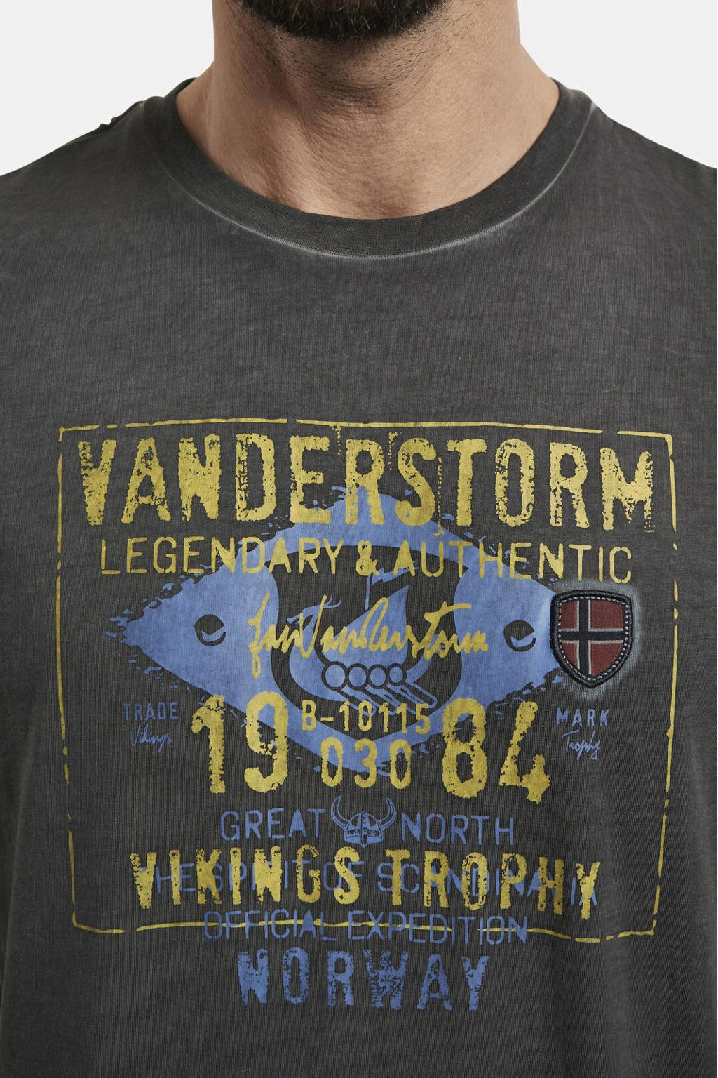 Jan Vanderstorm regular fit T-shirt EELI Plus Size met printopdruk grijs | wehkamp