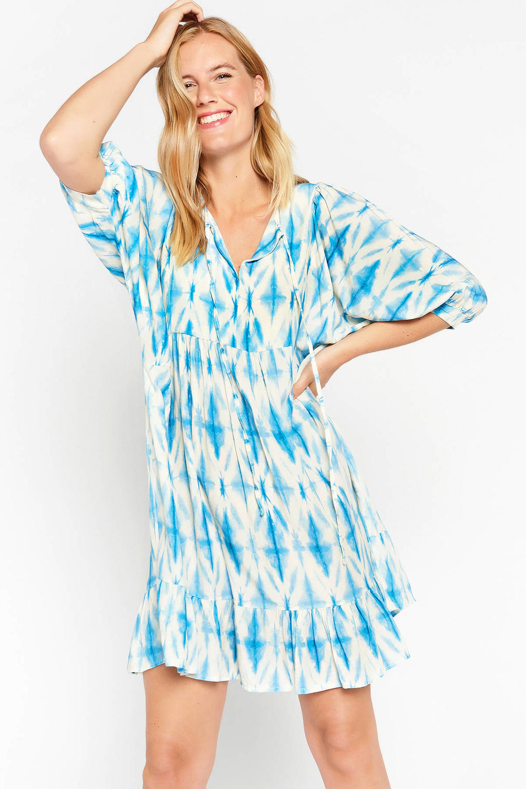 LOLALIZA jurk met all over print blauw/wit | wehkamp
