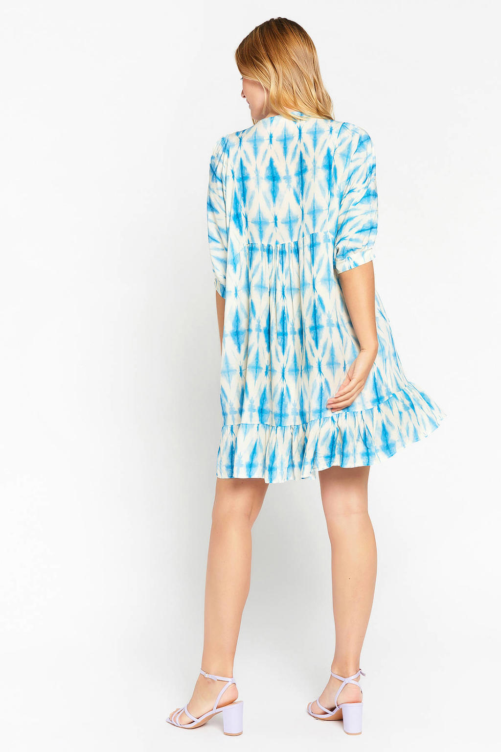 LOLALIZA jurk met all over print blauw/wit | wehkamp