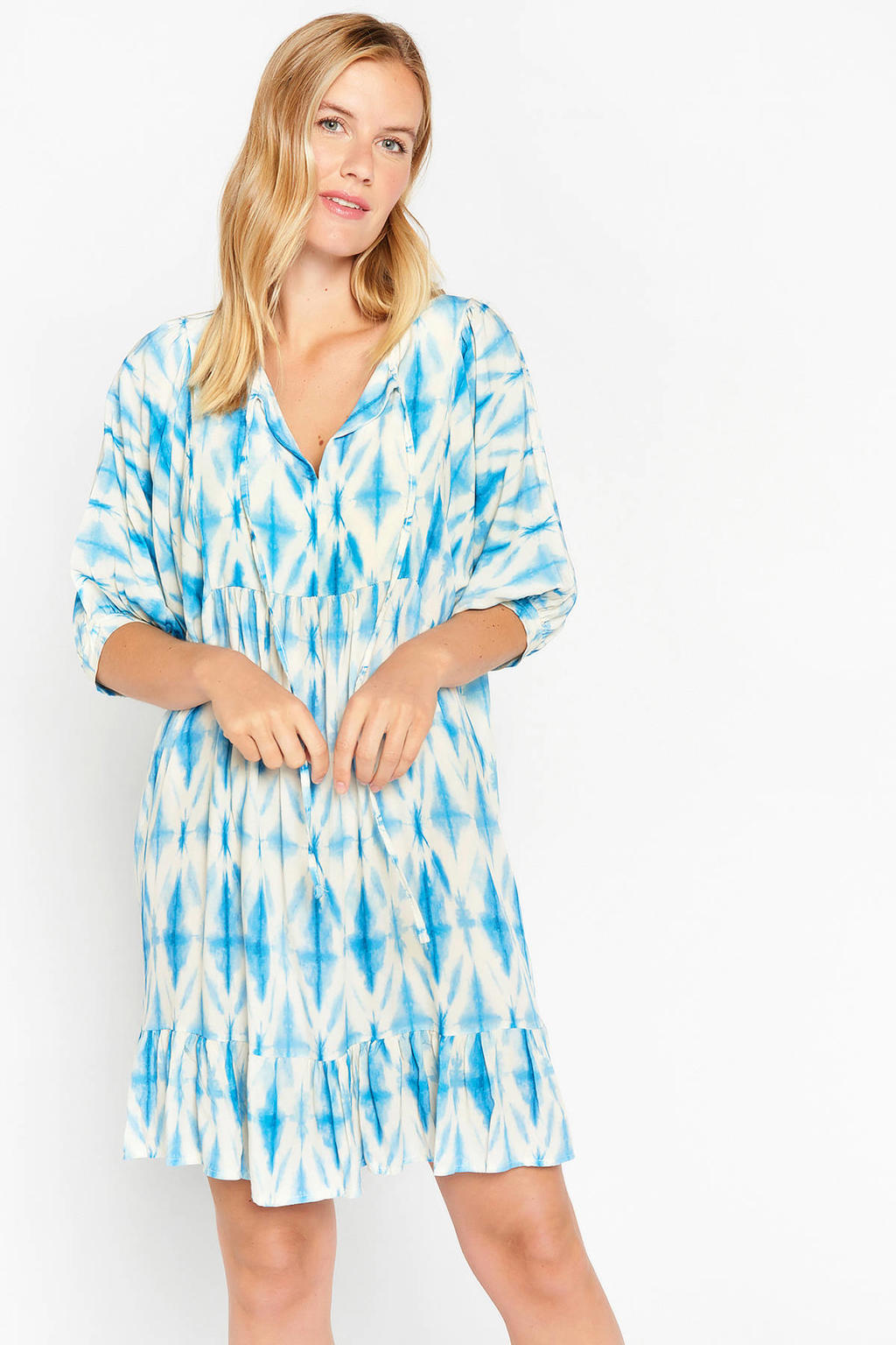 LOLALIZA jurk met all over print blauw/wit | wehkamp