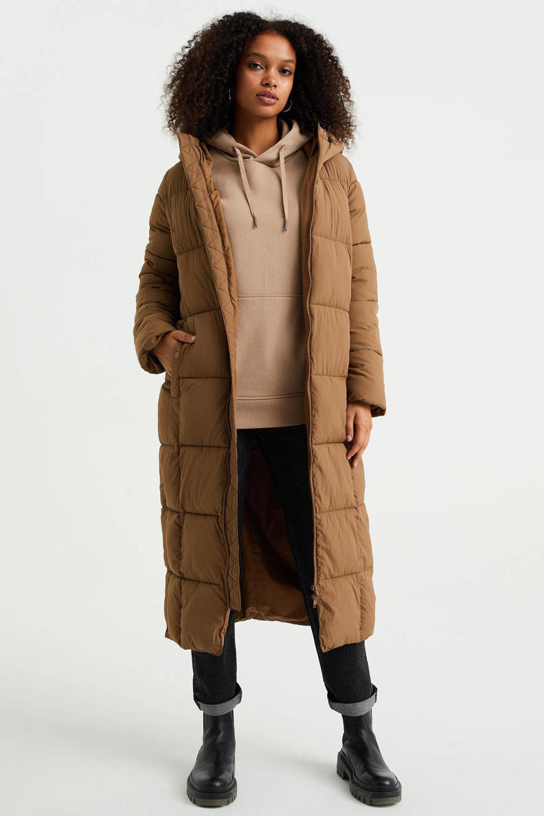 WE Fashion lange gewatteerde jas camel | wehkamp